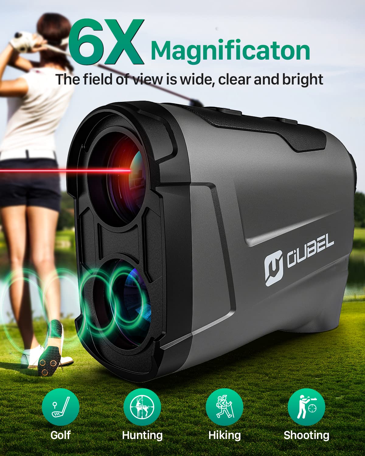 OUBEL Laser Golf Rangefinder, [Golf Slope Mode + Flag Pole Locking], [Fast Focus System/Precise Pulse Vibration Lock], for Golf/Hunting(1200/800 Yards), 5 Measurement Modes, IP54 Pro.Waterproof