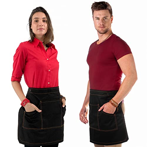Under NY Sky Half Deep Black Apron with Durable Twill β Bistro Apron, Waist Apron adjustable for Men and Women β Professional Barista, Bartender, Mixologist, Florist, Server Aprons