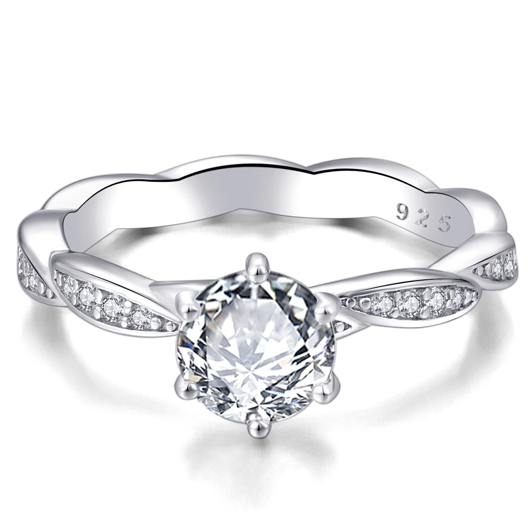 STARCHENIE Cubic Zirconia Twist Rings Sterling Silver Twisted Rope Eternity Engagement Wedding Band for Women