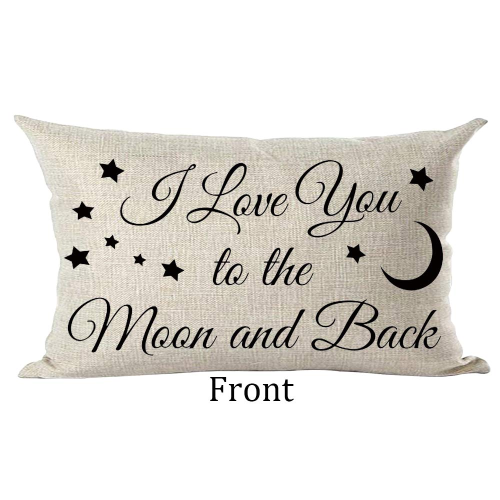 Ramirar Black Word Quote I Love You to The Moon and Back Stars Inspirational Decorative Lumbar Throw Pillow Cover Case Home Living Room Bed Sofa Car Cotton Linen Rectangular 12 x 20 Inches