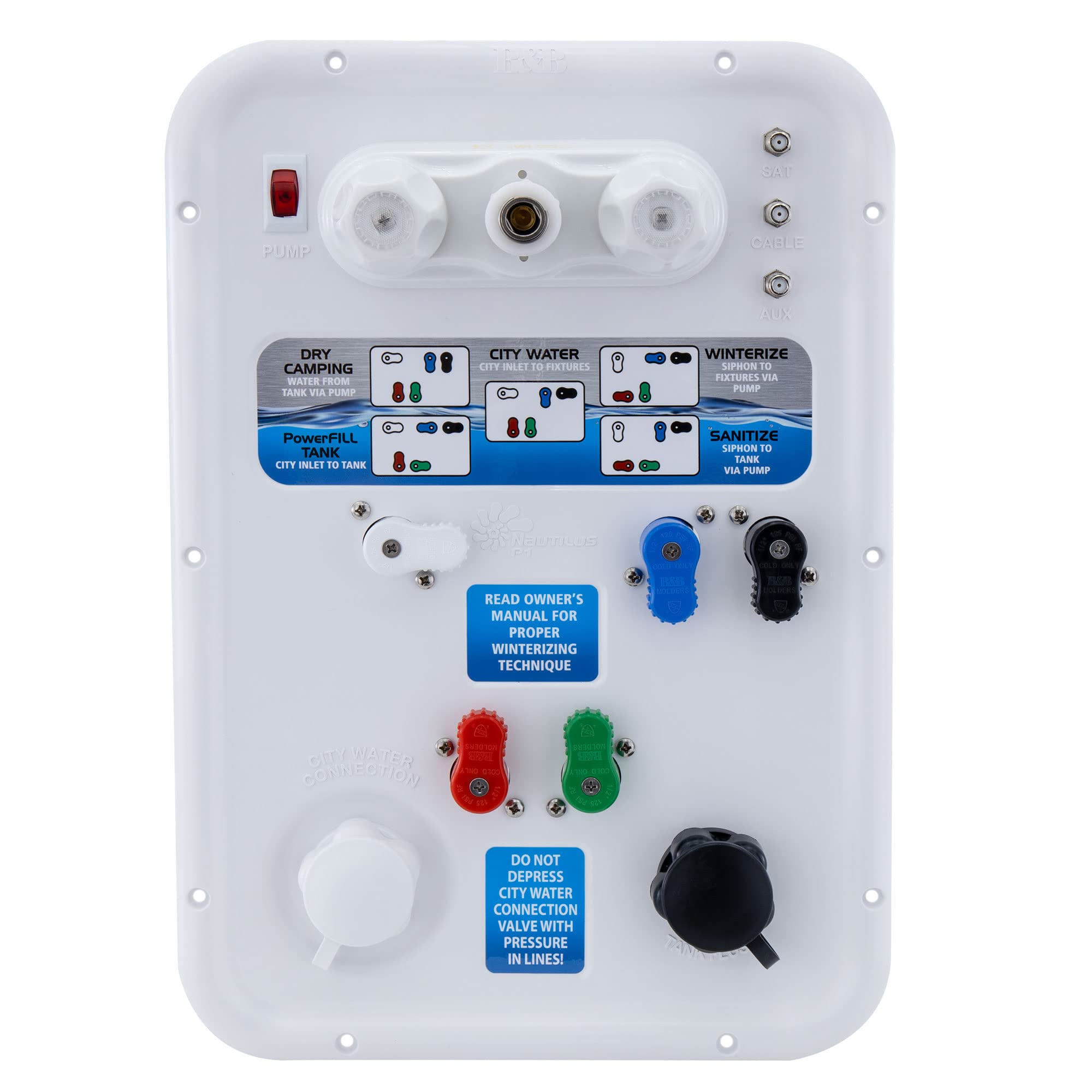 RecPro RV Water Management Panel | Nautilus P1 | 8-Function City-Water Fill (No, Don't Include Install Kit) | Made in USA