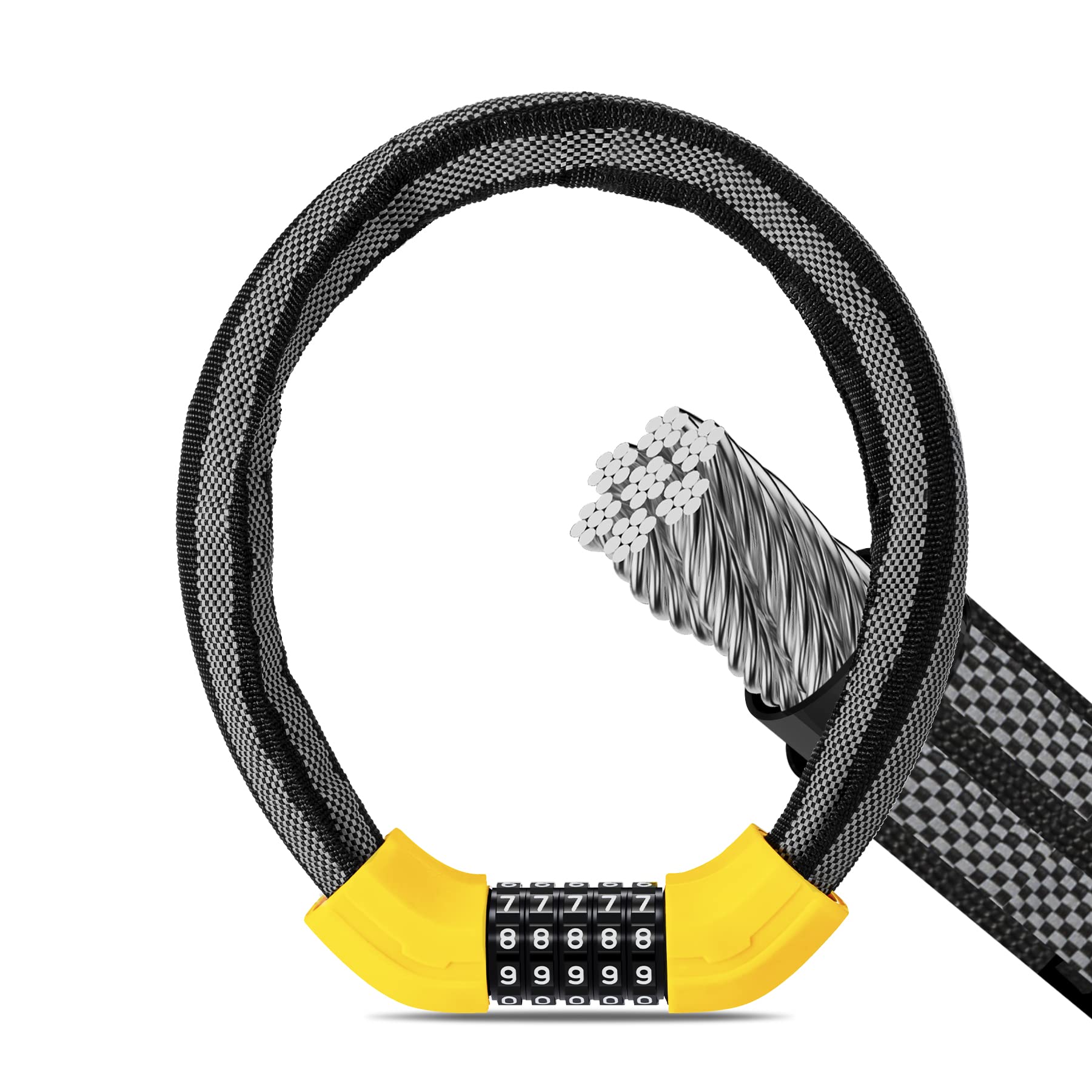 ROCKBROS Bike Lock Cable Combination Bike Cable Lock 5 Digits Resettable High Security Anti Theft Bicycle Lock Reflective Cloth Combo Bicycle Cable Lock Yellow