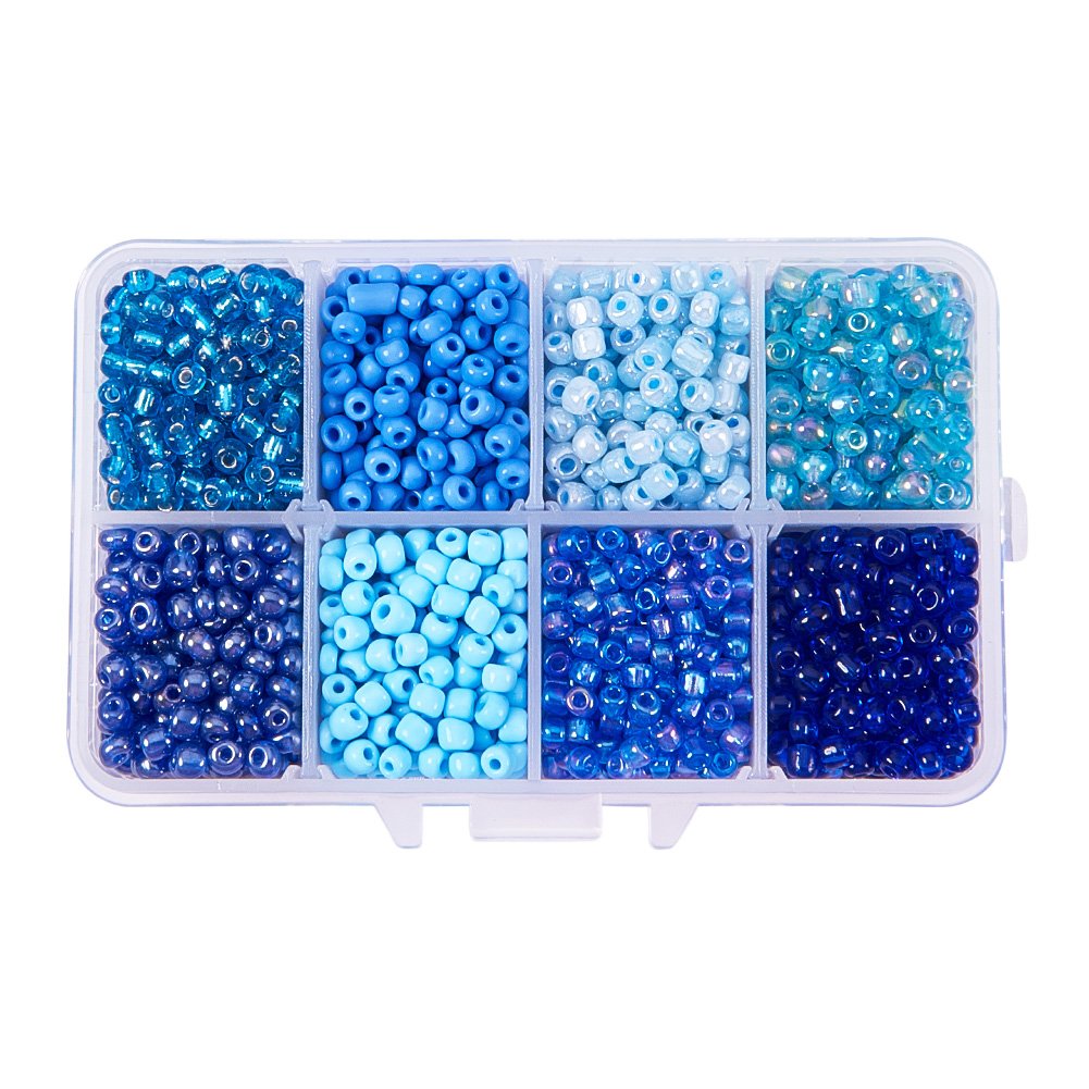 PH PandaHll 6/0 Blue Seed Beads, 1900 Pcs 4mm Multicolor Beading Glass Seed Beads Waist Beads 8 Colors Round Mini Spacer Czech Beads for Jewelry Making Christmas Decoration