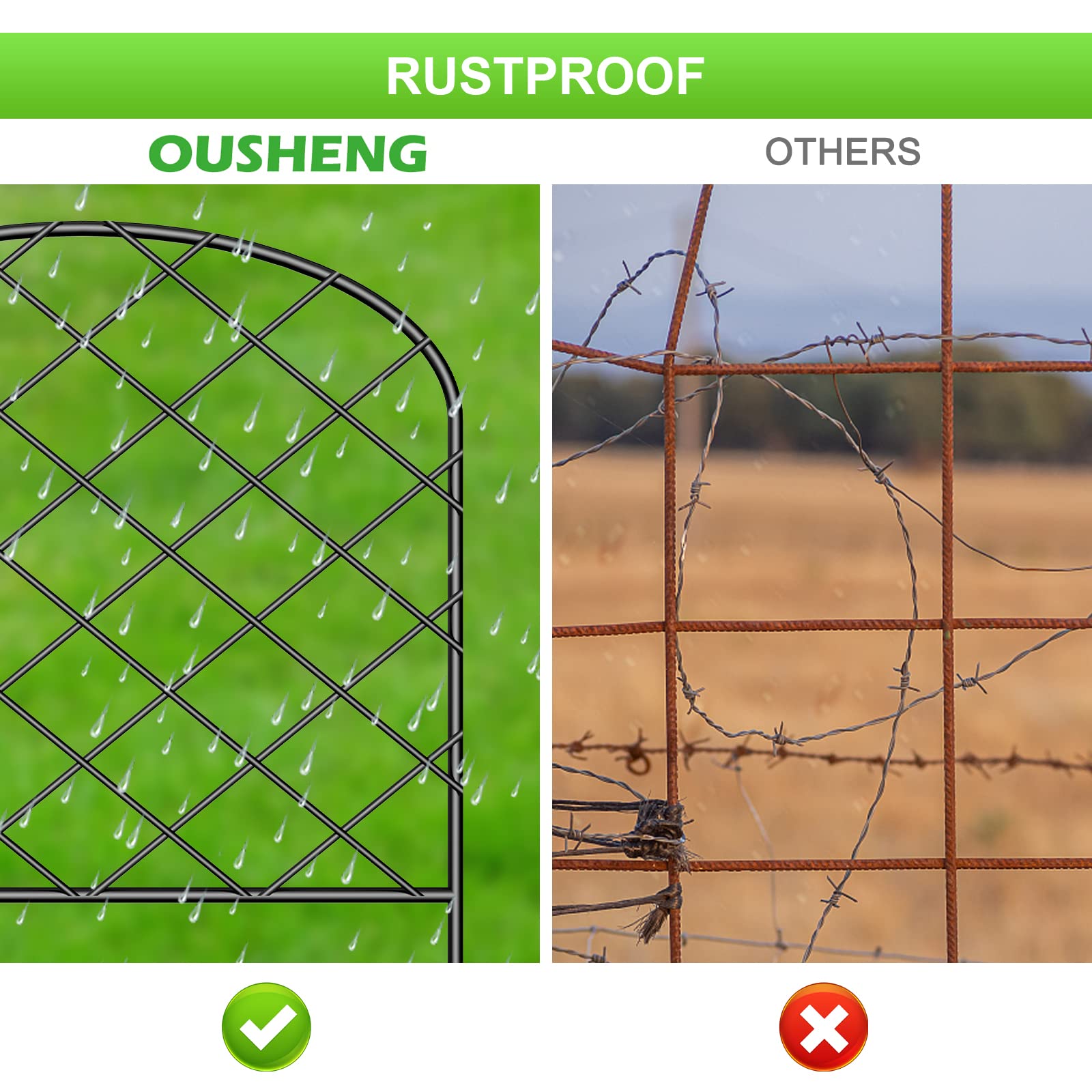 OUSHENG Free Assembly Decorative Garden Fence 10 Pack, Total 10ft(L) x 17in(H) Animal Barrier Fence Border, Rustproof Metal Wire Edge Section Edging Panel for Patio Garden Yard, Arched