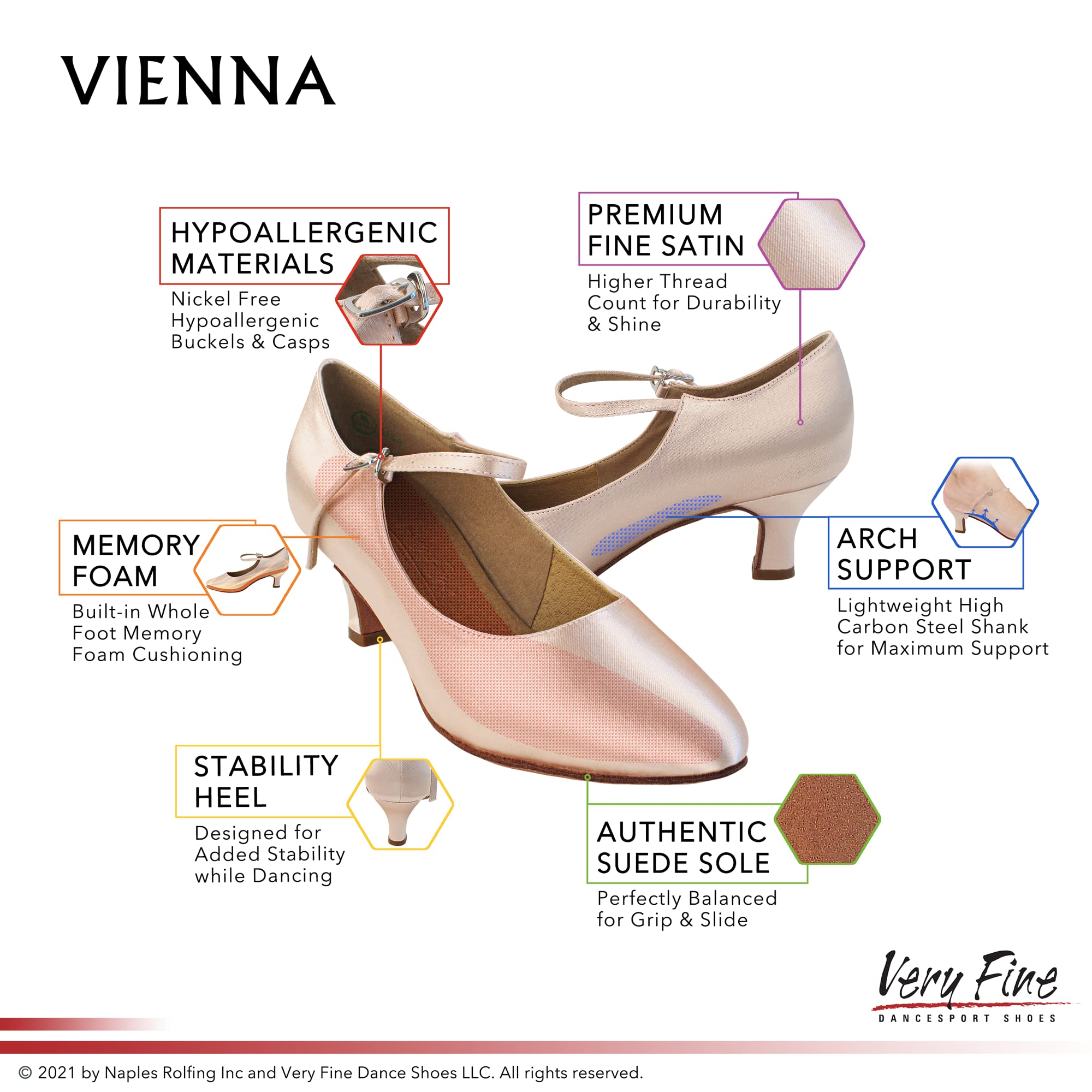 Very Fine Vienna Womens Flesh Satin Ballroom Smooth Tango Waltz Dance Shoes 2.5" Cuban Heel Size 9 M
