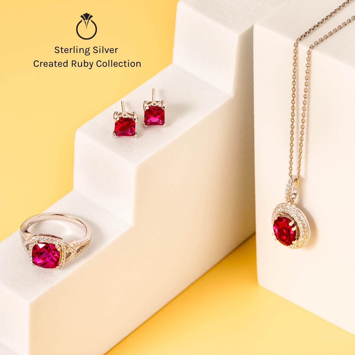 PEORA Created Ruby Galleria Ring for Women in Sterling Silver, 4.25 Carats Radiant Cut, 10x8mm, Comfort Fit, Size 7
