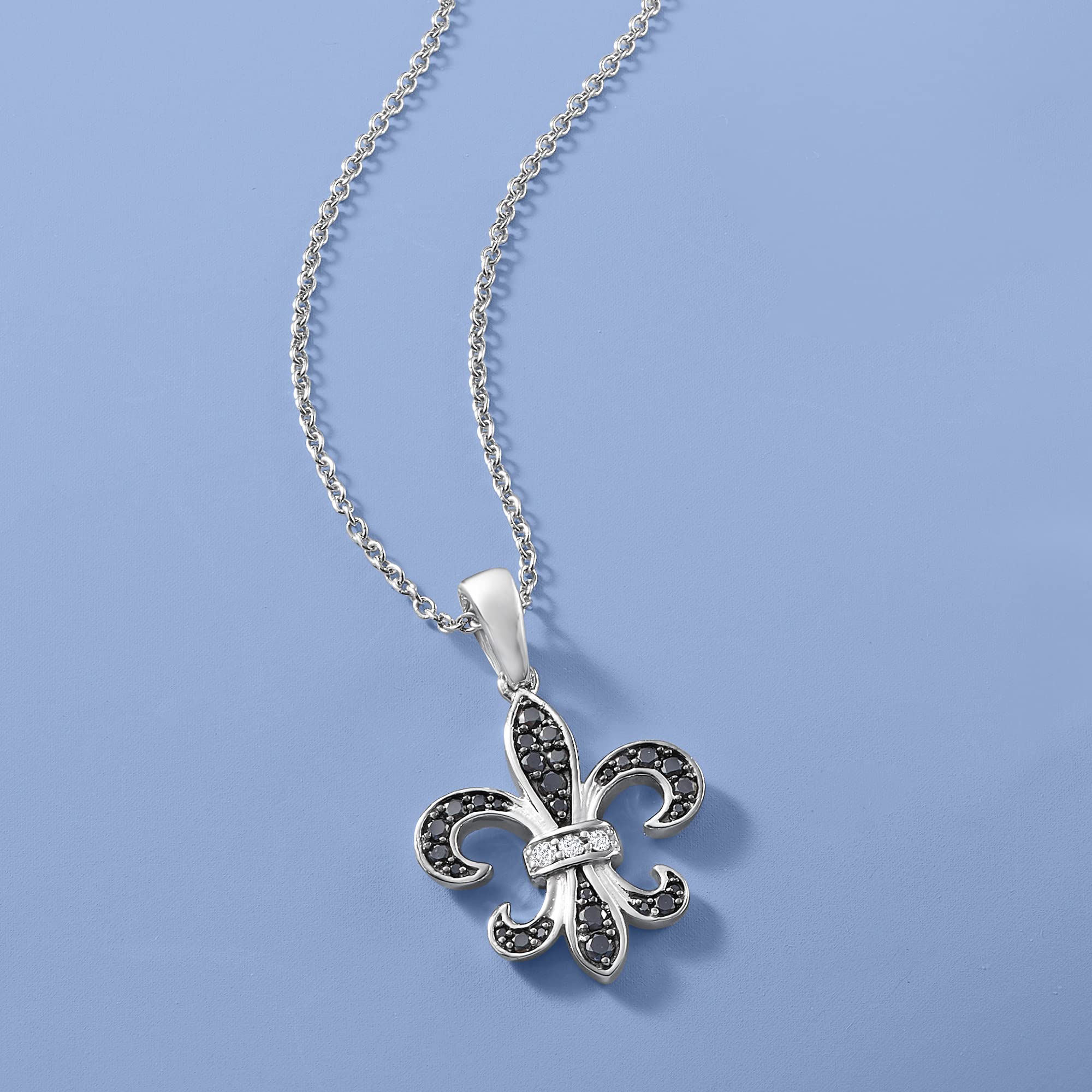 Ross-Simons 0.25 ct. t.w. Black and White Diamond Fleur-De-Lis Pendant Necklace in Sterling Silver. 20 inches