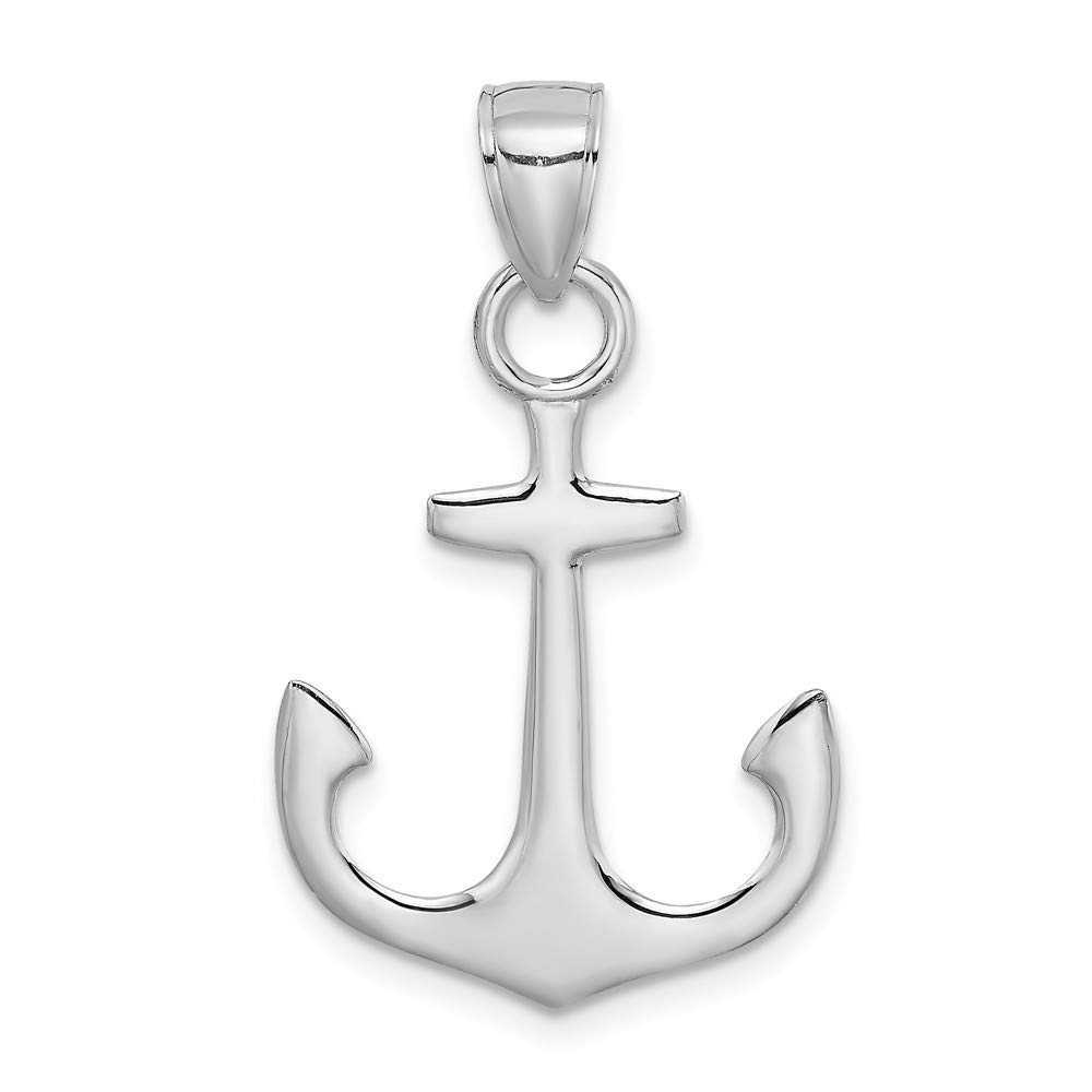 Solid 14K White Gold 3-D Anchor Charm Pendant - 28mm x 18mm