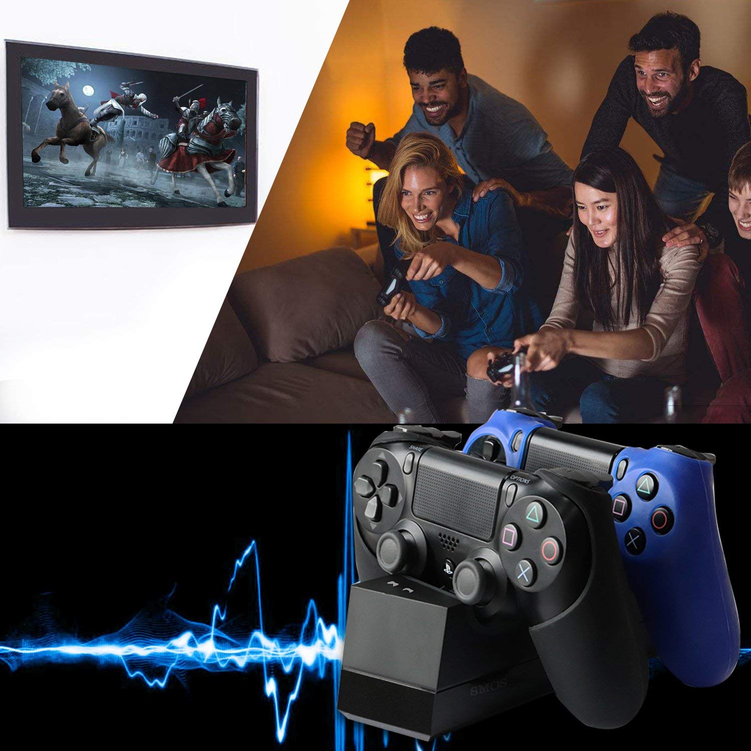 PS4 Controller Charger, Megadream Fast USB Charging Docking Station Solid Stand for Sony Playstation DualShock 4 PS4, PS4 Pro, PS4 Slim β Charge from Bottom Controller More Protective & Safer β Black