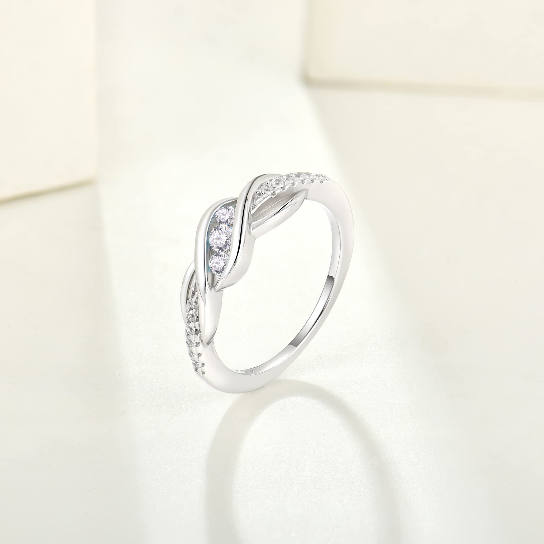 STARCHENIE Rings for Women 3-Stones Infinity knot Ring Sterling Silver,Criss-Cross Twist Wedding Engagement Ring size8