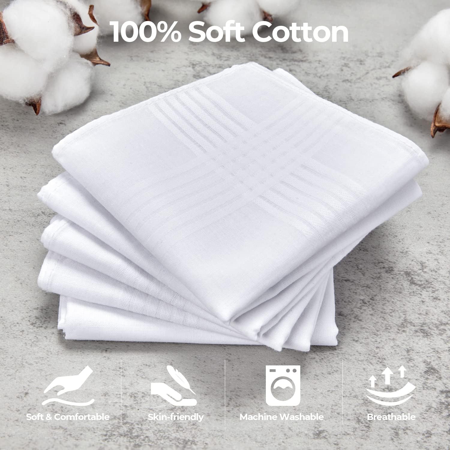 Ohuhu Handkerchiefs for Men, 13 Pack 100% Soft Cotton Hankerchief Cotton Machine Wash White Pocket Square for Suit - 16'' x 16'' Mens Handkerchiefs Hankies