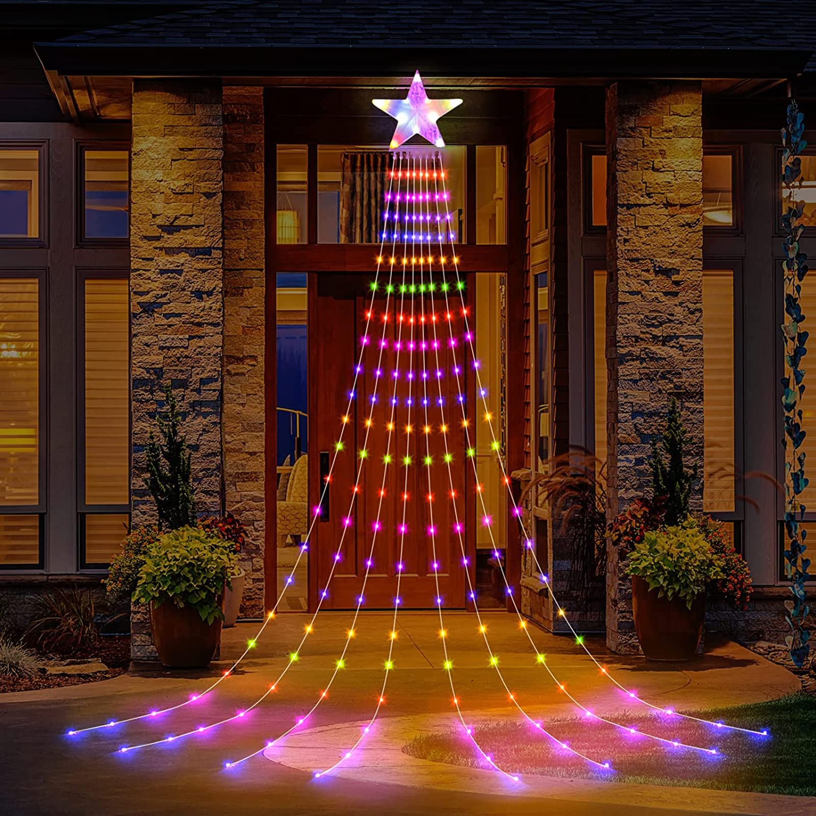 Outdoor Christmas Decorations Lights Christmas Tree Lights,12 ft High Christmas Yard Decorations Outdoor Waterfall Lights,with 8 Modes Control Outside Christmas Decor for Wedding Party Holiday