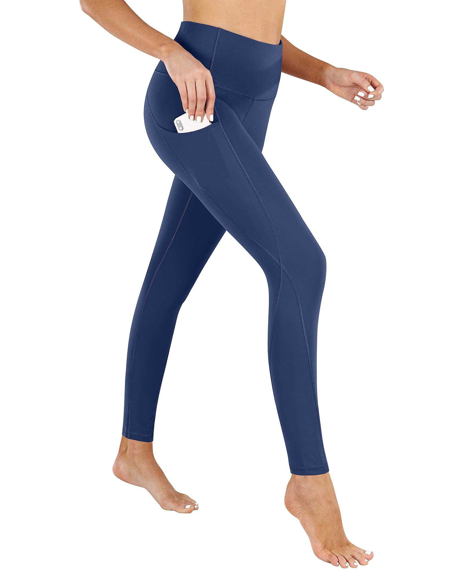 PHISOCKAT Women's High Waist Yoga Pants with Pockets, Leggings with Pockets, Tummy Control Workout Yoga Leggings Navy