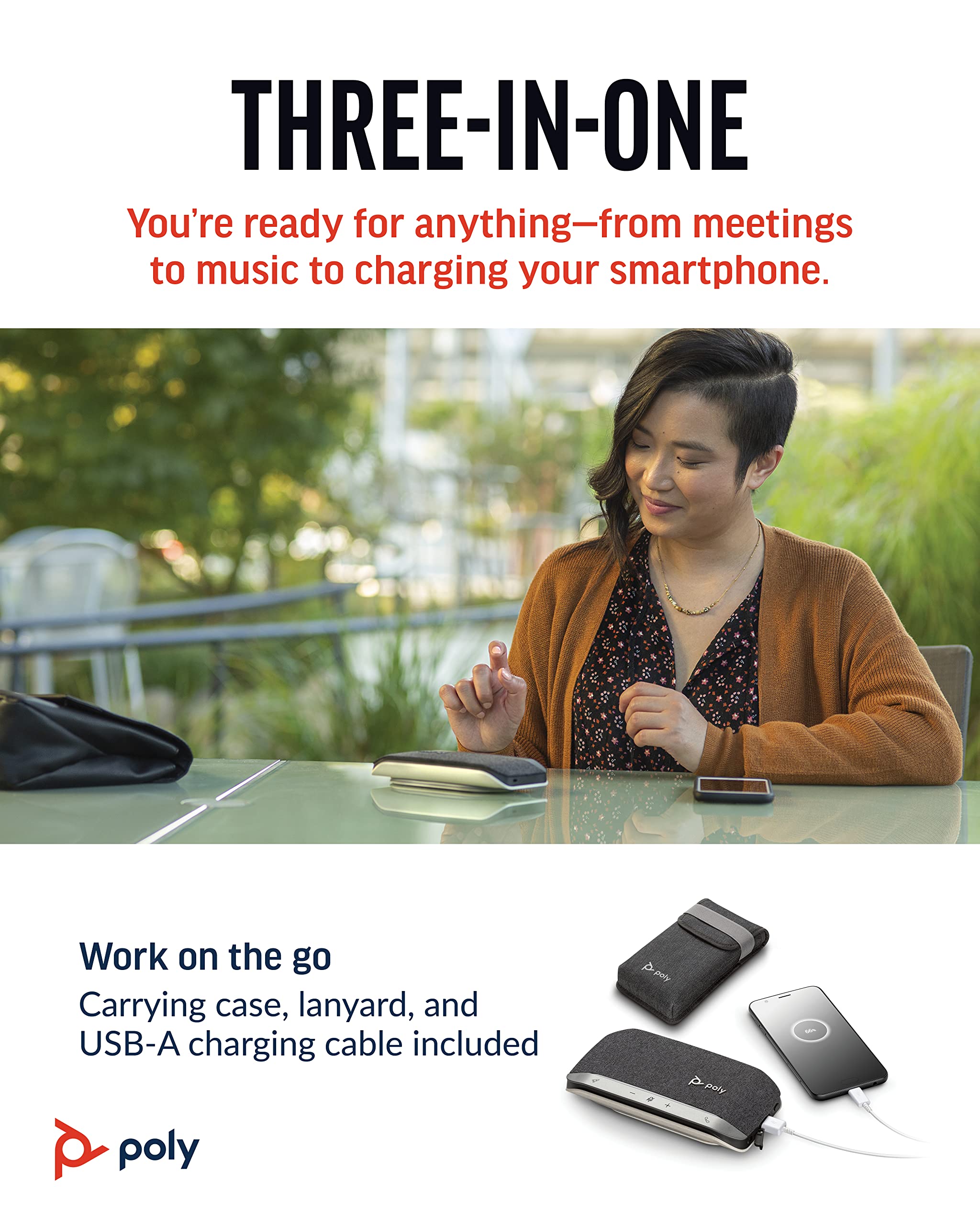 Poly - Sync 20 USB-A Personal Smart Speakerphone (Plantronics) - Connect to Cell Phone via Bluetooth and PC/Mac via USB-A Cable - Works with Teams (Certified), Zoom & More,Black