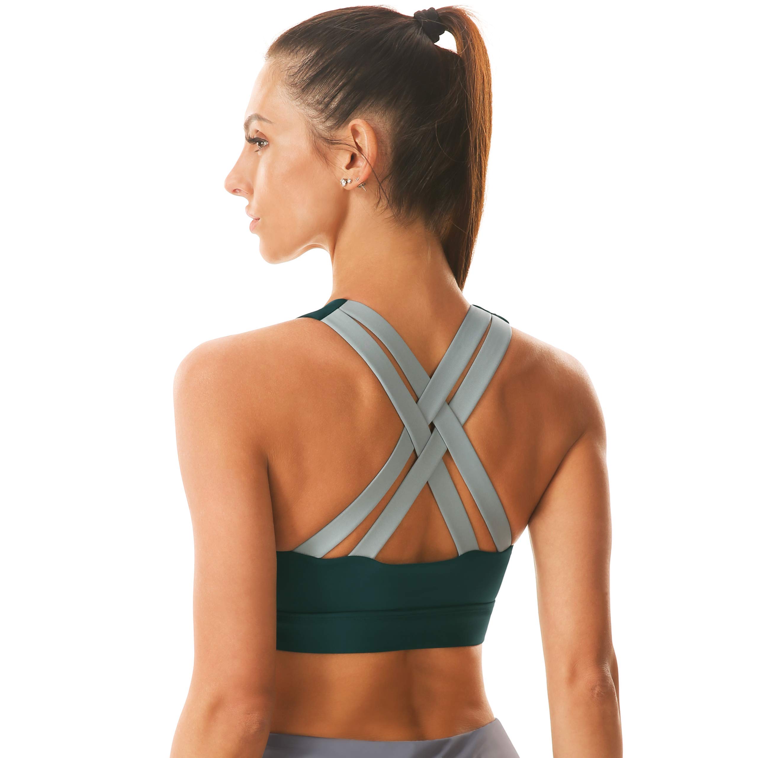 Rocorose Women's Criss-Cross Sports Bras Racerback Medium Support Workout Gym Activewear Bra Dark Green XL