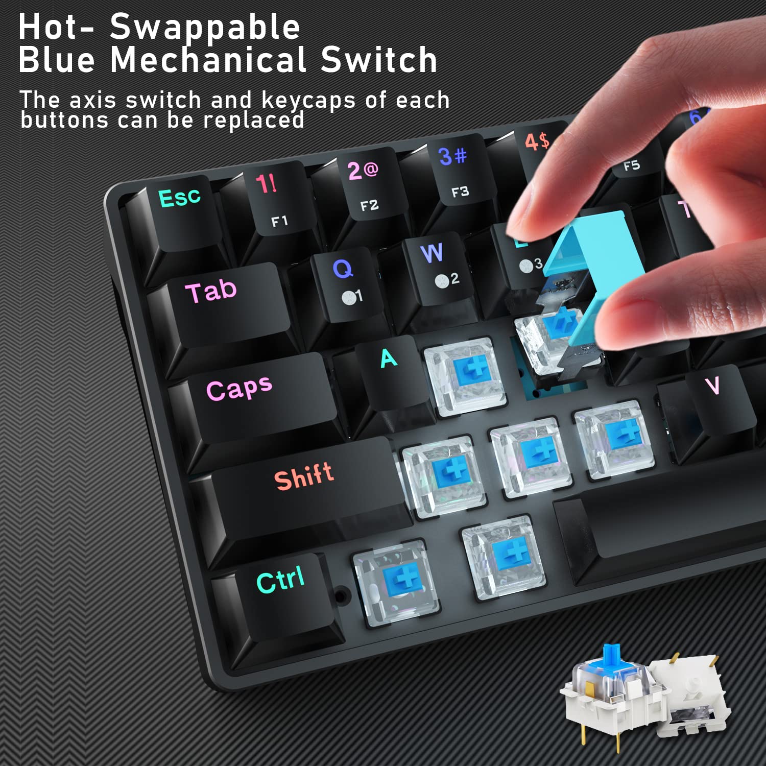 SOLAKAKA 65% Bluetooth Mechanical Keyboard, with RGB Backlit, Arrow Keys, Compact 68-Keys Hot Swappable, USB Wired Gaming Keyboards for Windows PC Mac Gamer, Blue Switch