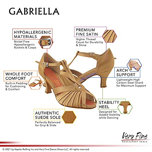 Very Fine Womens Dance Shoe Gabriella Bachata Swing Salsa Latin Ballroom Brown Satin 2.5" Heel 4.5 US