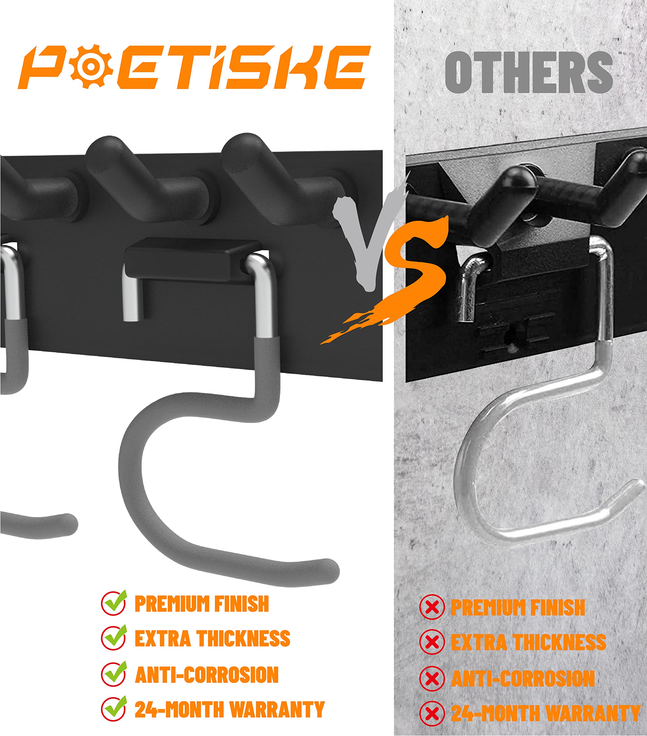 POETISKE Garage Tool Organizer Wall Mount 4PC, Garage Storage Shelving, Heavy Duty Wall Mount, 64" Extendable Racks, Ideal Hooks for Hanging Garden Tool, Mop Shovel Kitchen Yard Storage