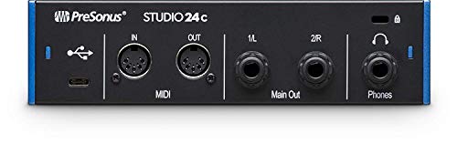 PreSonus Studio 24c 2x2 USB Type-C Audio/MIDI Interface with CR3-X Creative Reference Multimedia Monitors and 1/4β Instrument Cable and Microphone Isolation Shield