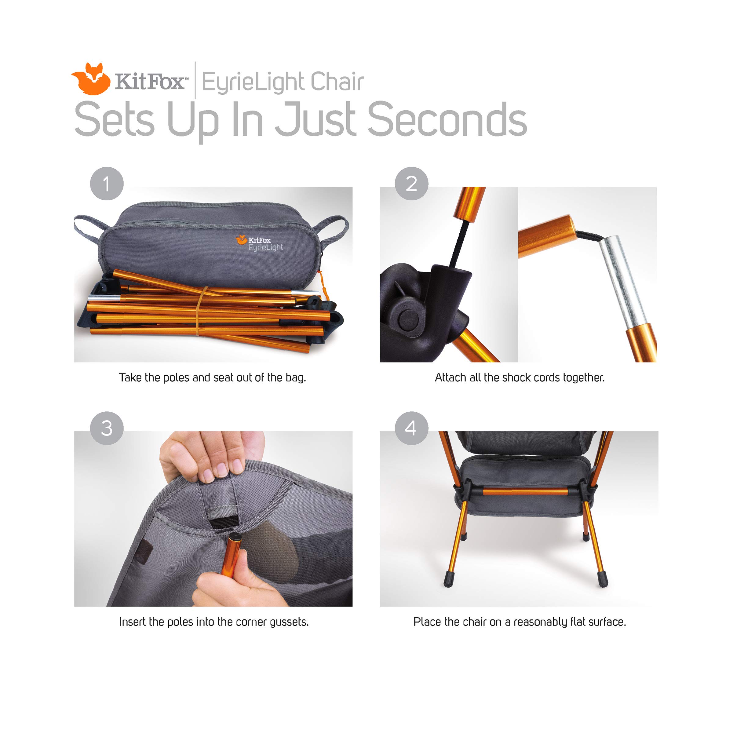 P&J Trading EyrieLight Outdoor Chair – Compact and Lightweight for Backpacking, Camping, Hiking, Beach, Festivals, Tailgating, Kids Sports, Backpacking. Grey mesh with Orange Legs. 1.89lbs
