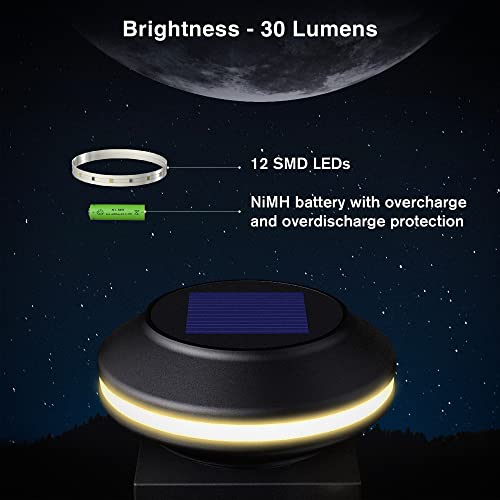 Solar Post Cap Lights Outdoor - Bright 16 LEDs 2 Modes Warm White/Colorful for Fence, Deck or Patio - Fit 4x4 5x5 6x6 Posts - Slate Black (4 Pack)