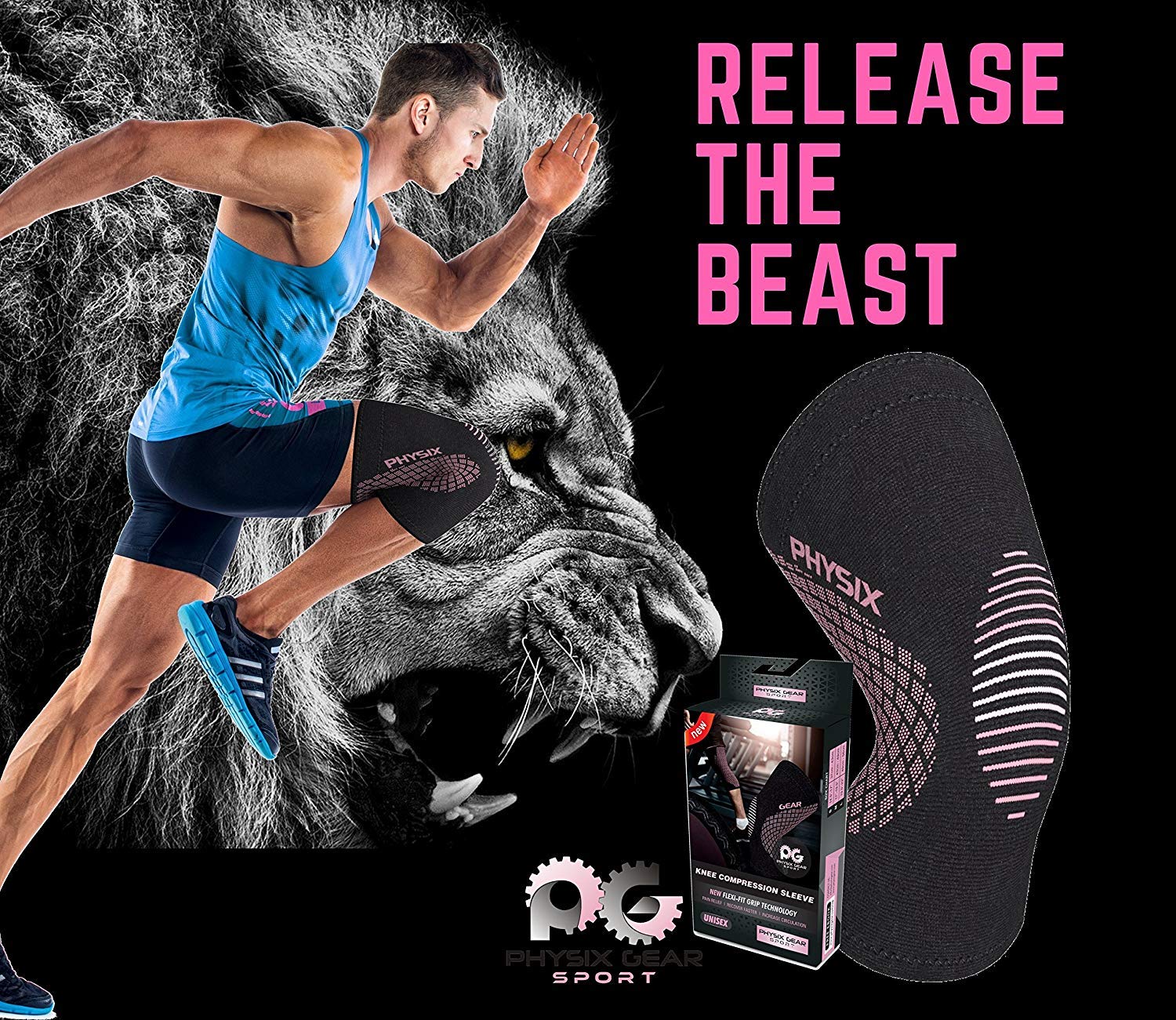PHYSIX GEAR Knee Support Brace - Premium Recovery & Compression Sleeve for Meniscus Tear, ACL, MCL Running & Arthritis - Best Neoprene Stabilizer Wrap for Crossfit, Squats & Workouts (Single Pink L)