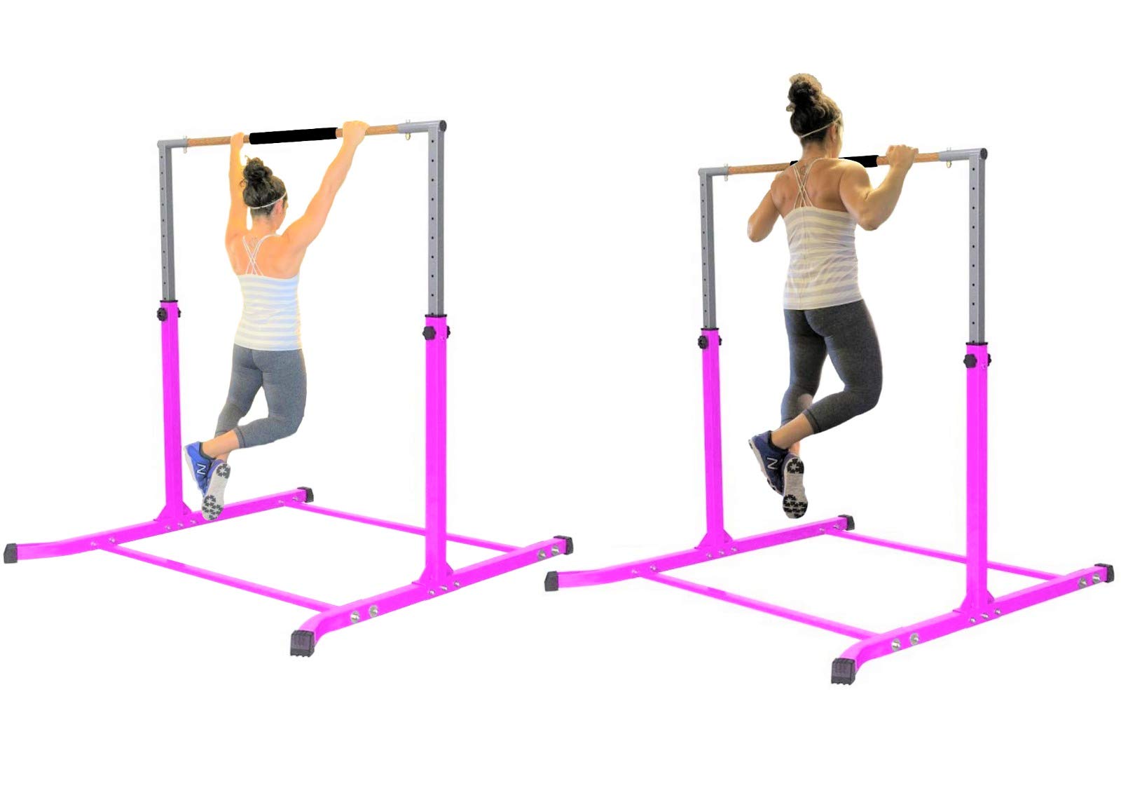 Pro-Gymnastics Expandable Gymnastics Kip Bar Horizontal Bar Junior Gymnastic Training High Bar Asymmetric Bar 13 Level Height Adjustable 3 to 5 FT Cushioned Bar & Curved Legs (Pink)