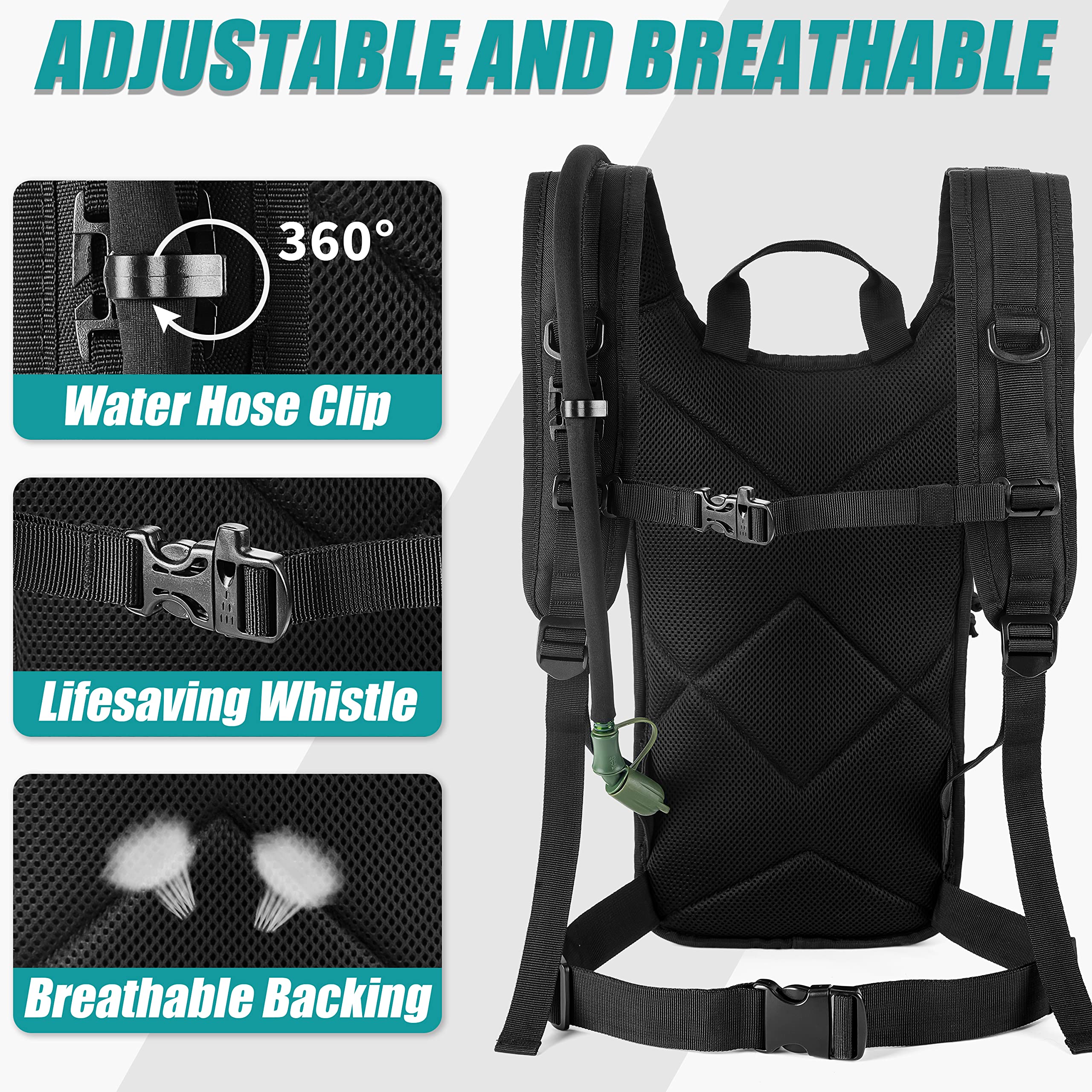 SHARKMOUTH Hydration Pack, Tactical Molle Hydration Pack Backpack 900D with 2L Hydration Water Bladder, Military Daypack for Running, Hiking, Cycling, Climbing, Hunting &Working Out