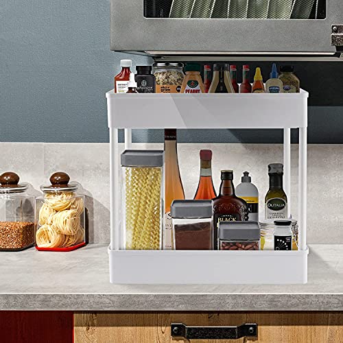 Under Sink Organizer,Bathroom Organizer Under Sink Storage 2 Tier Organizer,Under Sink Shelf Organizer Rack,Large Capacity Under Sink Cabinet Organizer for Kitchen Bathroom (White)