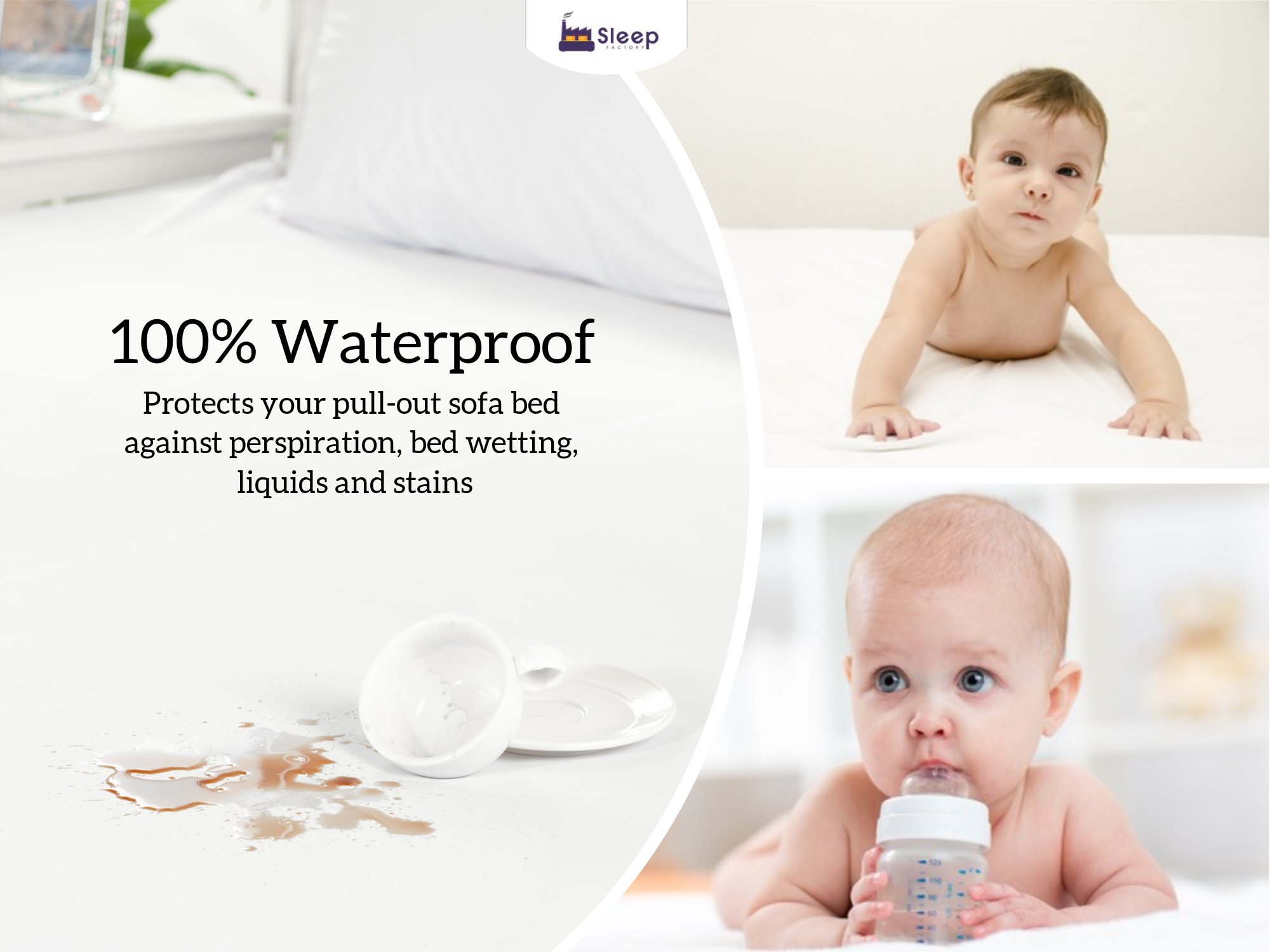 Sleep Factory - Mattress & Sofa Bed Sleeper Protector | Waterproof, Premium 100% Jersey Cotton Top, Cot Size (30x80), 6” Depth, White