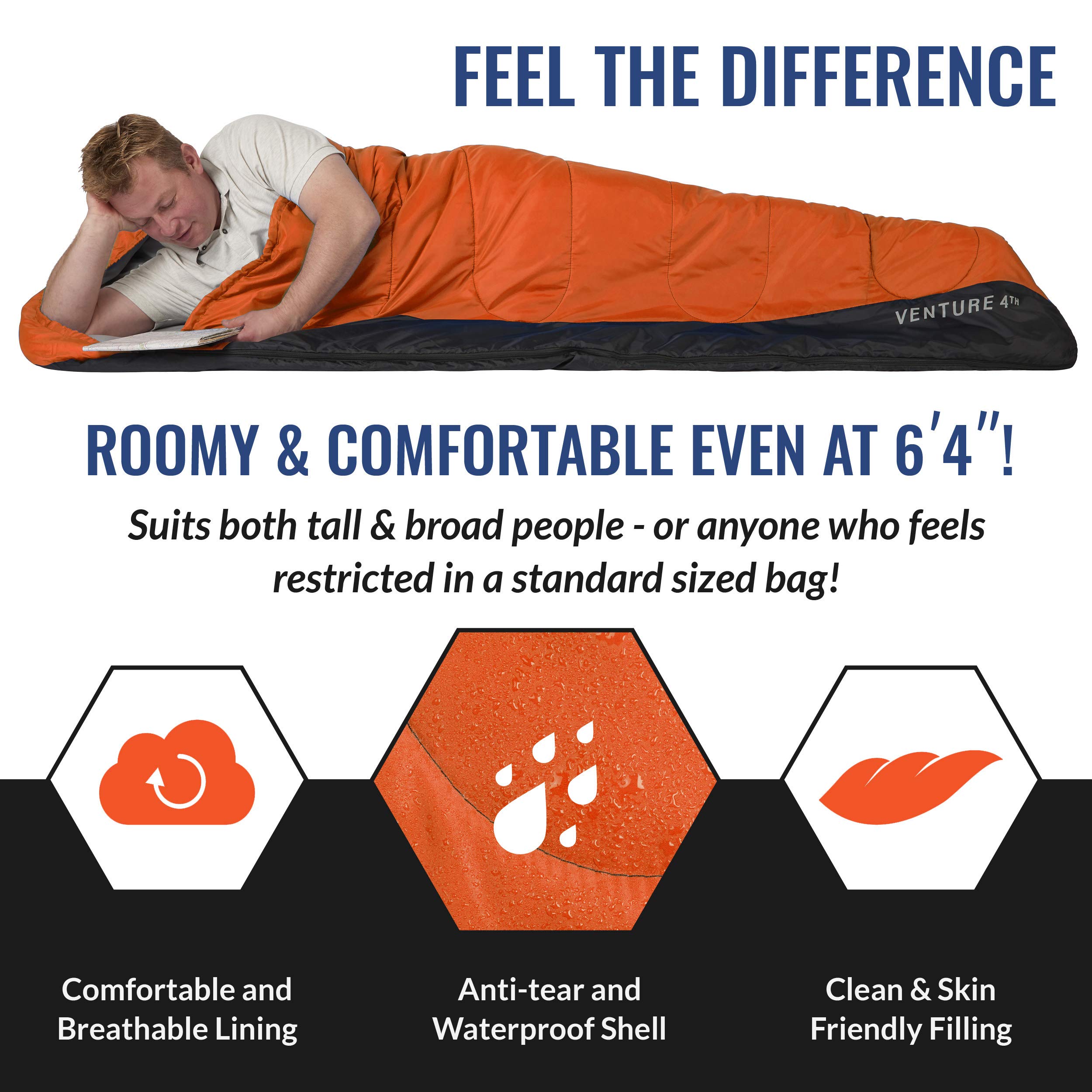 VENTURE 4TH Backpacking Warm Sleeping Bag with Self Inflating Sleeping Pad for Adults & Kids β Ideal for Hiking, Camping & Outdoor Adventures