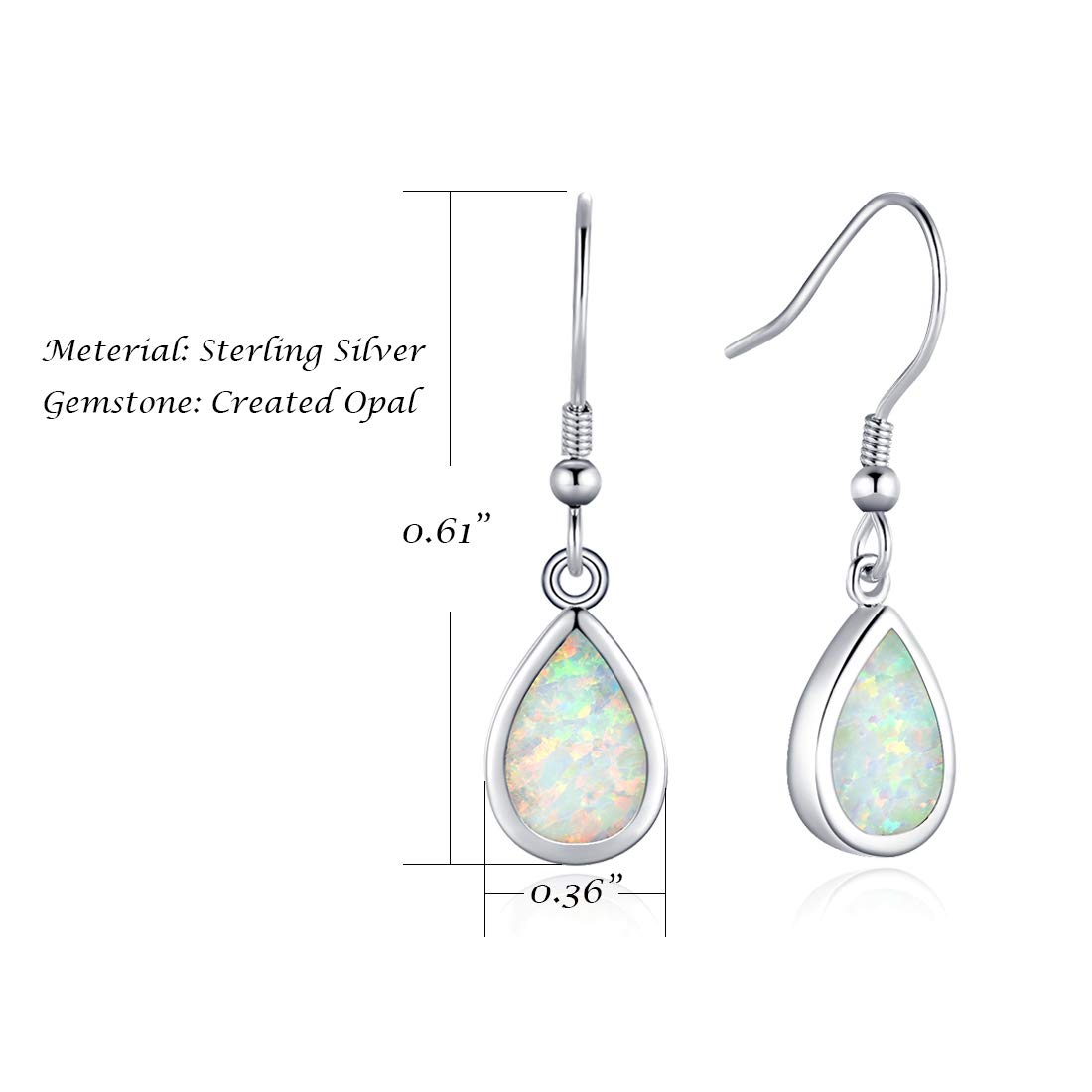 October Birthstone Earrings FANCIME Sterling Silver White Opal Teardrop Dangle Earrings Dainty Pear Shaped Hook Earrings Opal Jewelry for Women