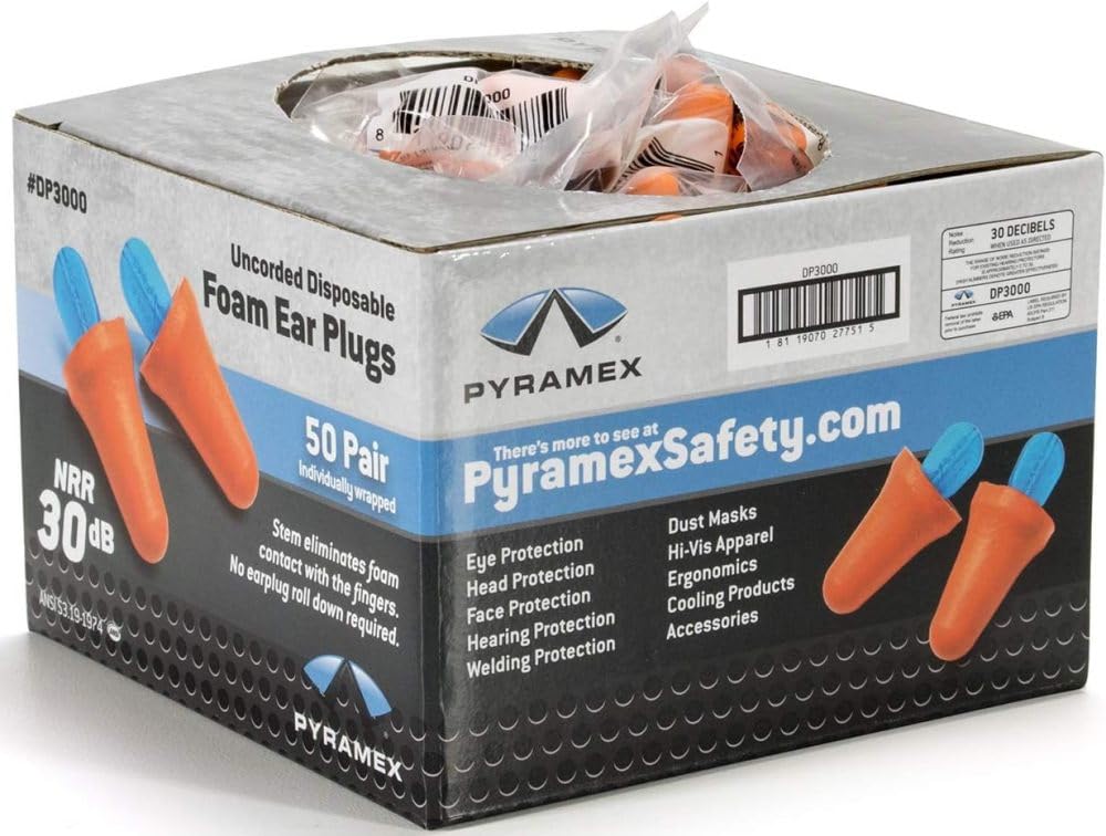 Pyramex Safety DP3000 50-Pair Push-In Disposable Ear Plugs, 50 Pair/Box