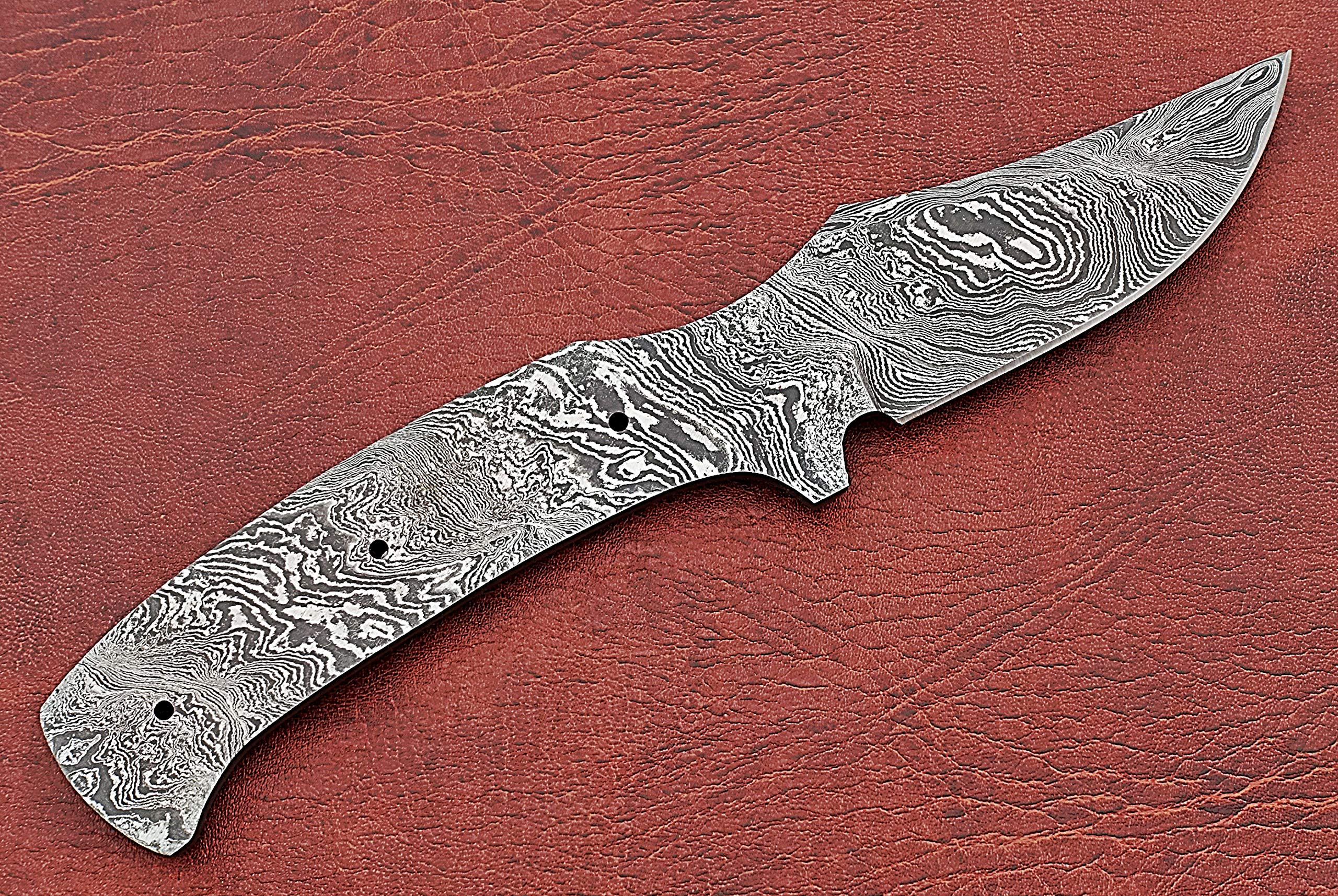 Trailing point Damascus steel blank blade, Hand forged Damascus steel Skinning knife making Blade, Twist, Ladder and rain drop pattern Damascus steel (8 Inch Twist)
