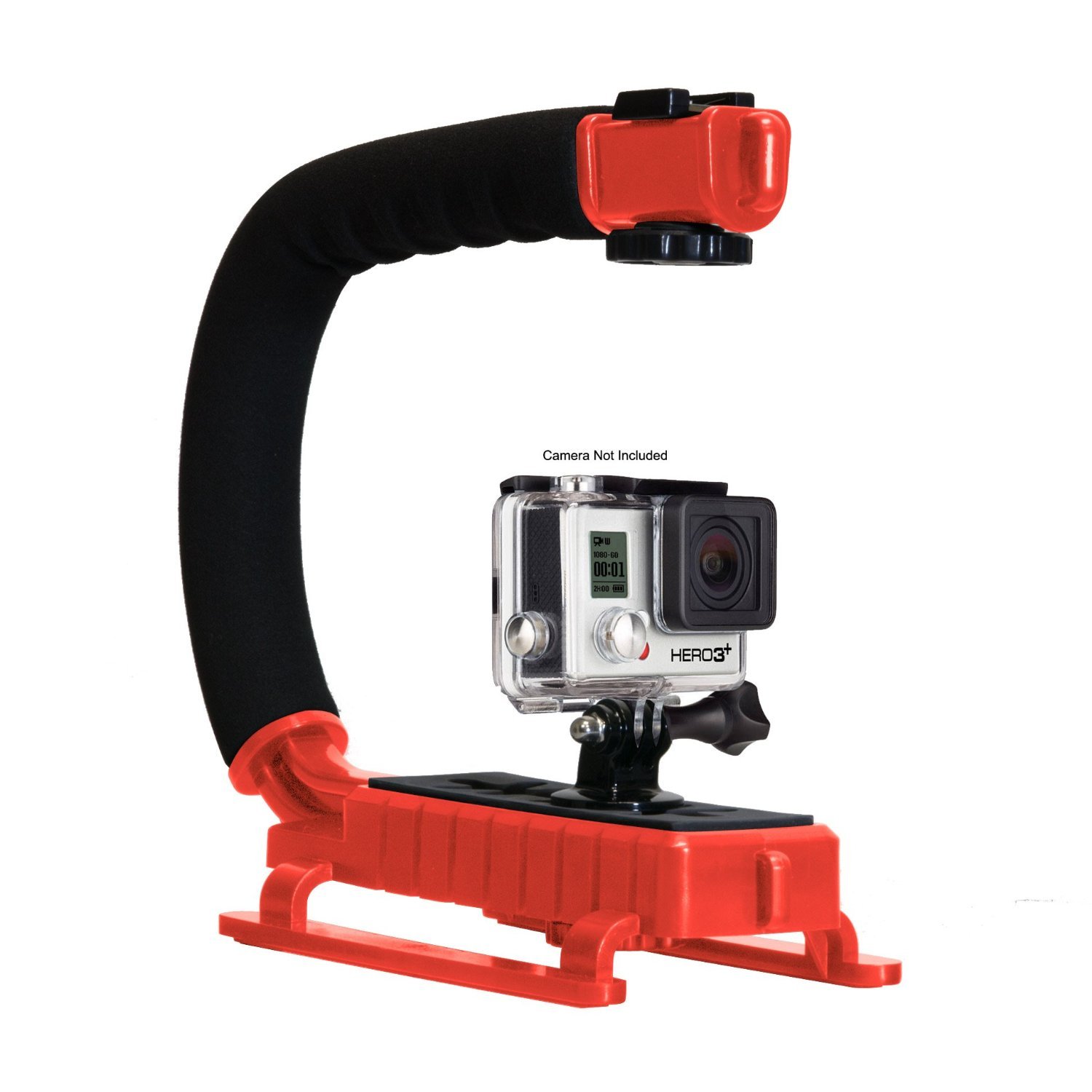 Opteka X-Grip Professional Action Stabilizing Handle Specifically Made for GoPro HD Hero6, Hero5, Hero4, Hero3, Hero and Session with Accessory Shoe for Flash, Mic, or Video Light (Red)