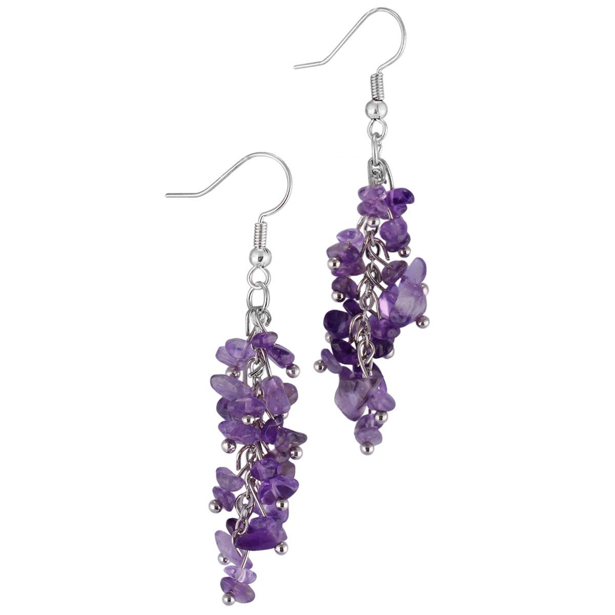 Nupuyai Natural Tumbled Chips Stone Healing Crystal Dangle Hook Earrings for Women, Amethyst