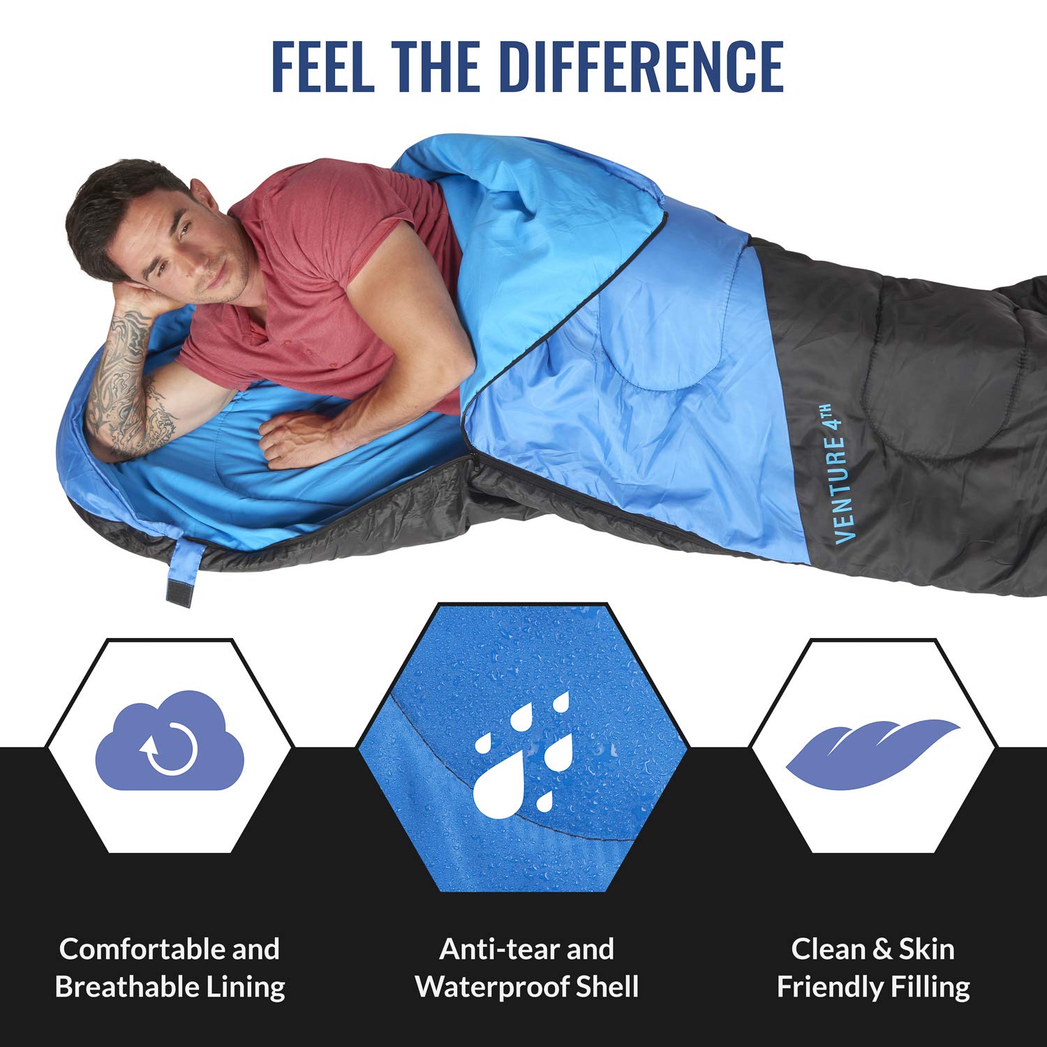 VENTURE 4TH Backpacking Warm Sleeping Bag with Self Inflating Sleeping Pad for Adults & Kids β Ideal for Hiking, Camping & Outdoor Adventures
