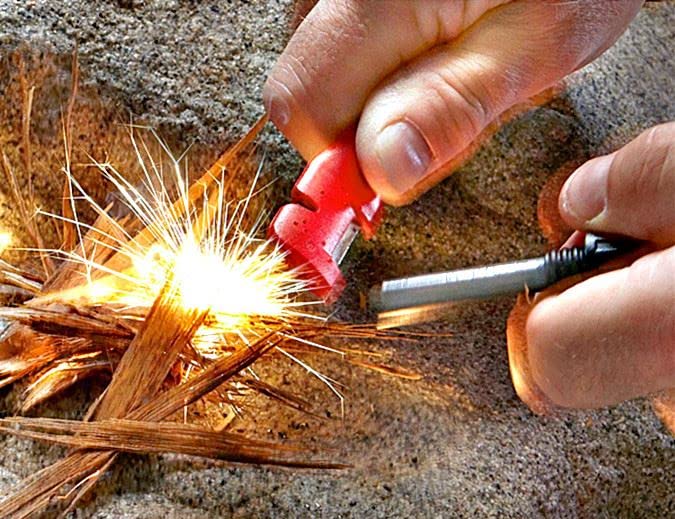 Sharpens Best Sharp-N-Spark Mini Survival 4 in 1 Tool Sharpener & Fire-Starter