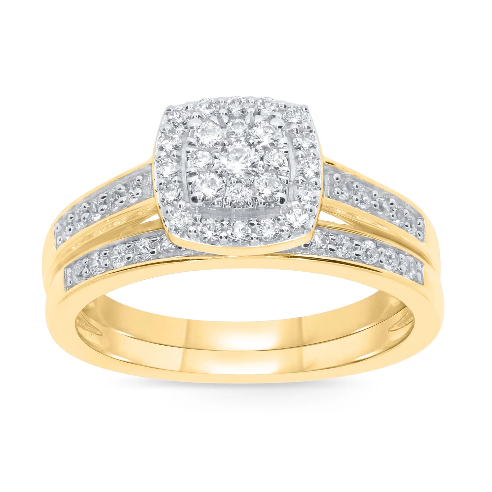Wholesale Diamonds 10K Yellow Gold .50 Carat Real Diamond Engagement Ring Wedding Band Bridal Set Fine Diamond Jewelry (.50 Carat, H-I Color, I1-SI2 Clarity), Size 7