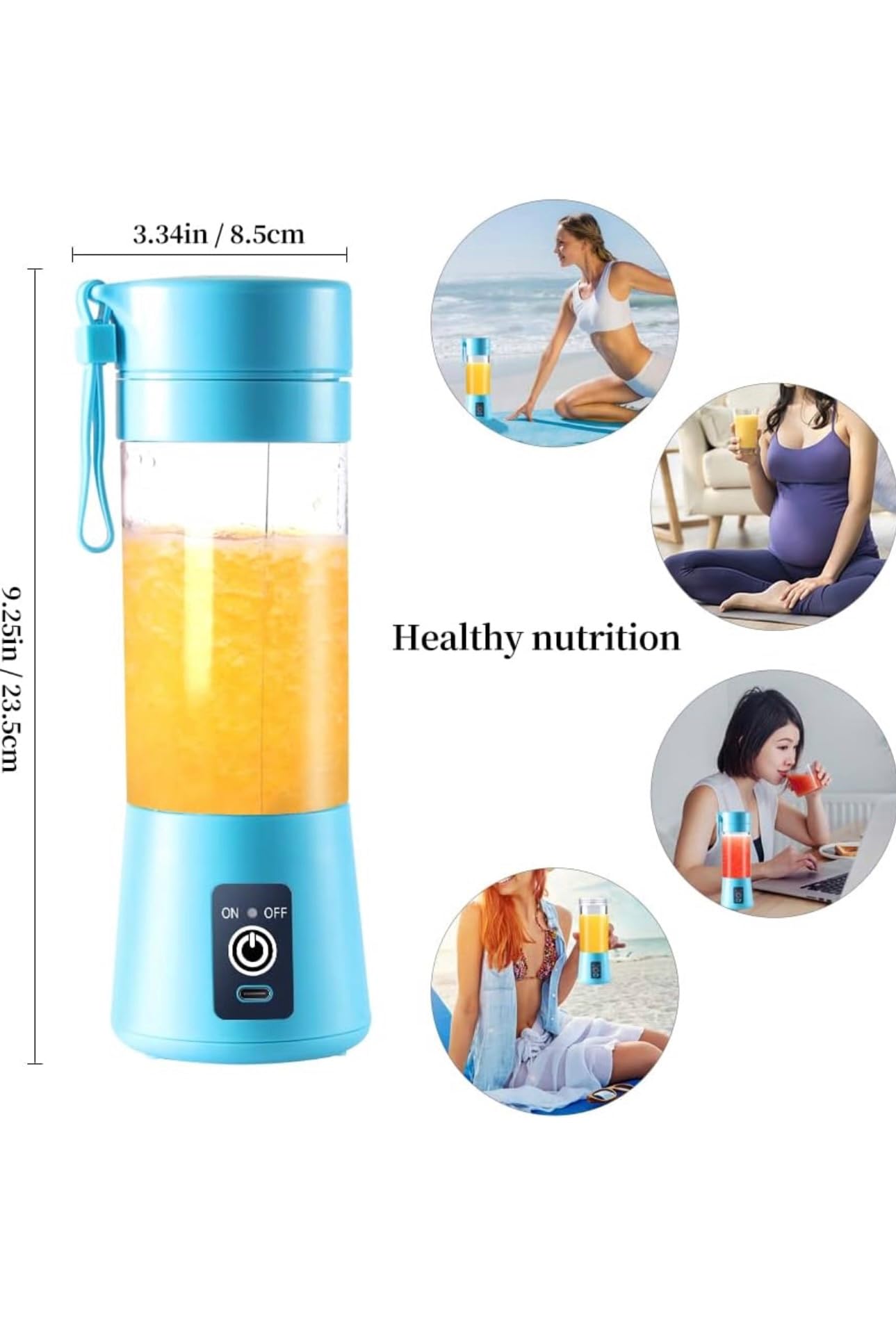 Portable Blender, USB Rechargeable Personal Fruit Blender, Mini Smoothie Blender (BLUE)