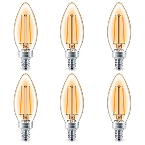 Philips LED Classic Amber Glass B11 Dimmable Filamant Light Bulb: 2000-Kelvin, 4-Watt (40-Watt Equivalent), E12 Base, Amber, 6-Pack