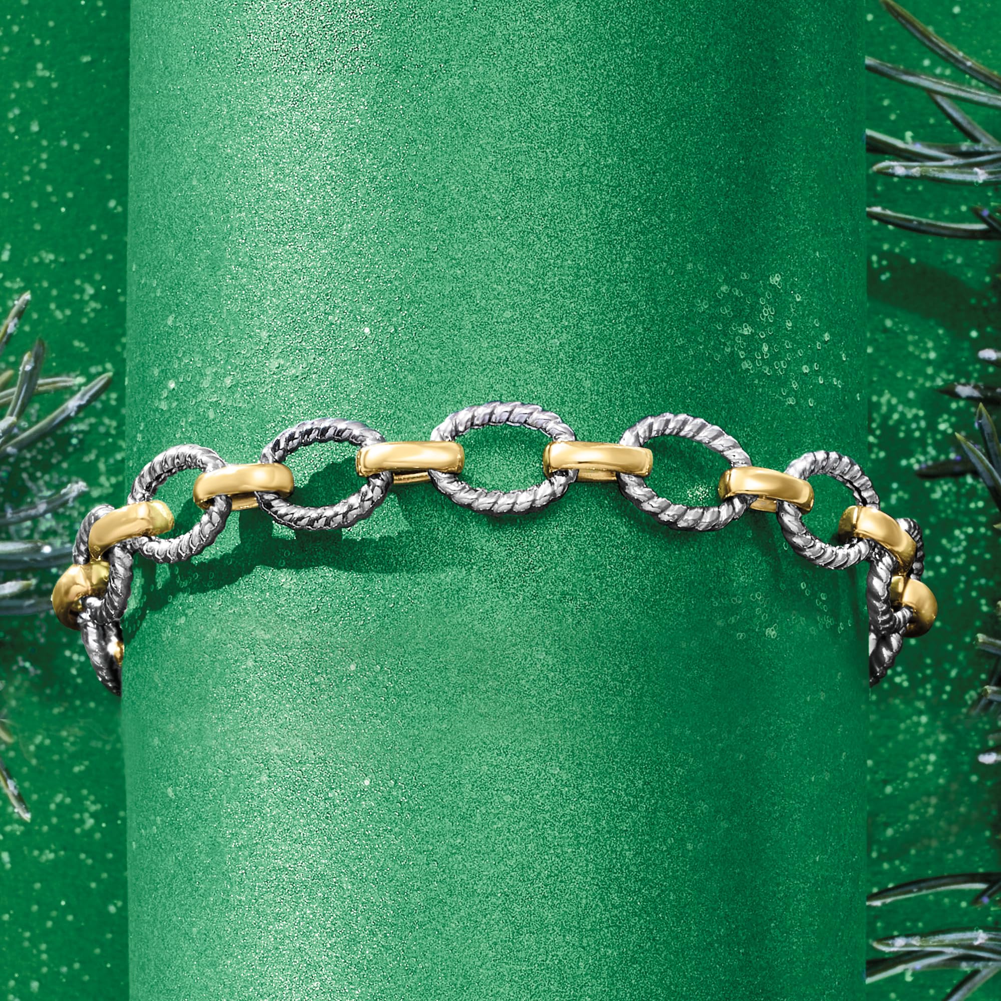 Ross-Simons Two-Tone Sterling Silver Oval-Link Bracelet. 7 inches