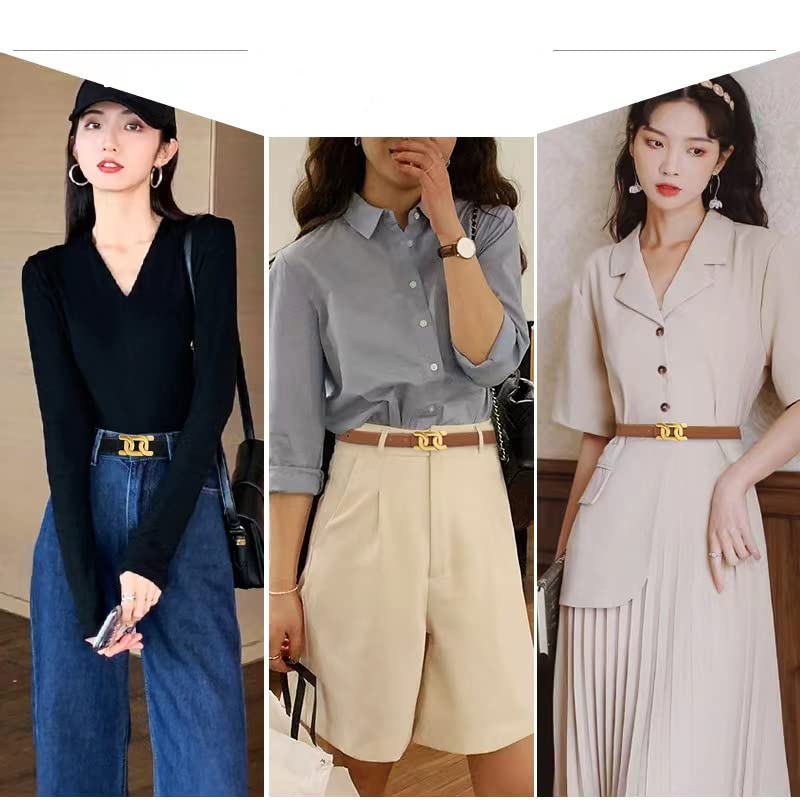 Yuangu Womens Belts for Jeans, Womens Leather Belt with Gold Buckle, Designer Belts for Pants Jeans Dresses (Brown, 100cm(Fits 24"-31"))
