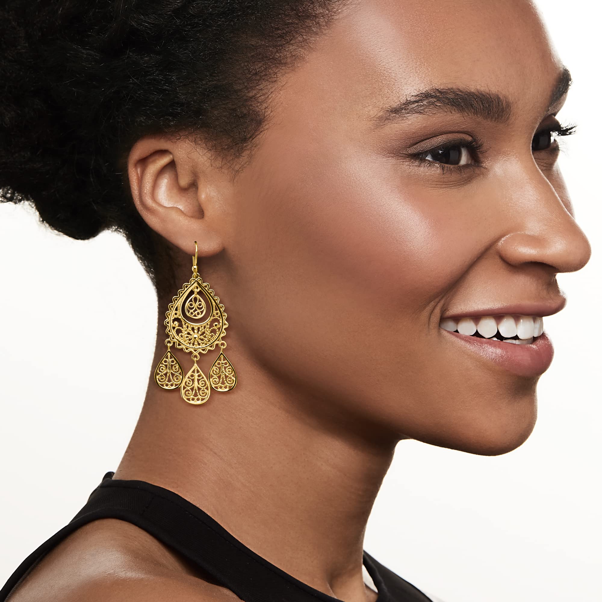 Ross-Simons 18kt Gold Over Sterling Filigree Chandelier Earrings
