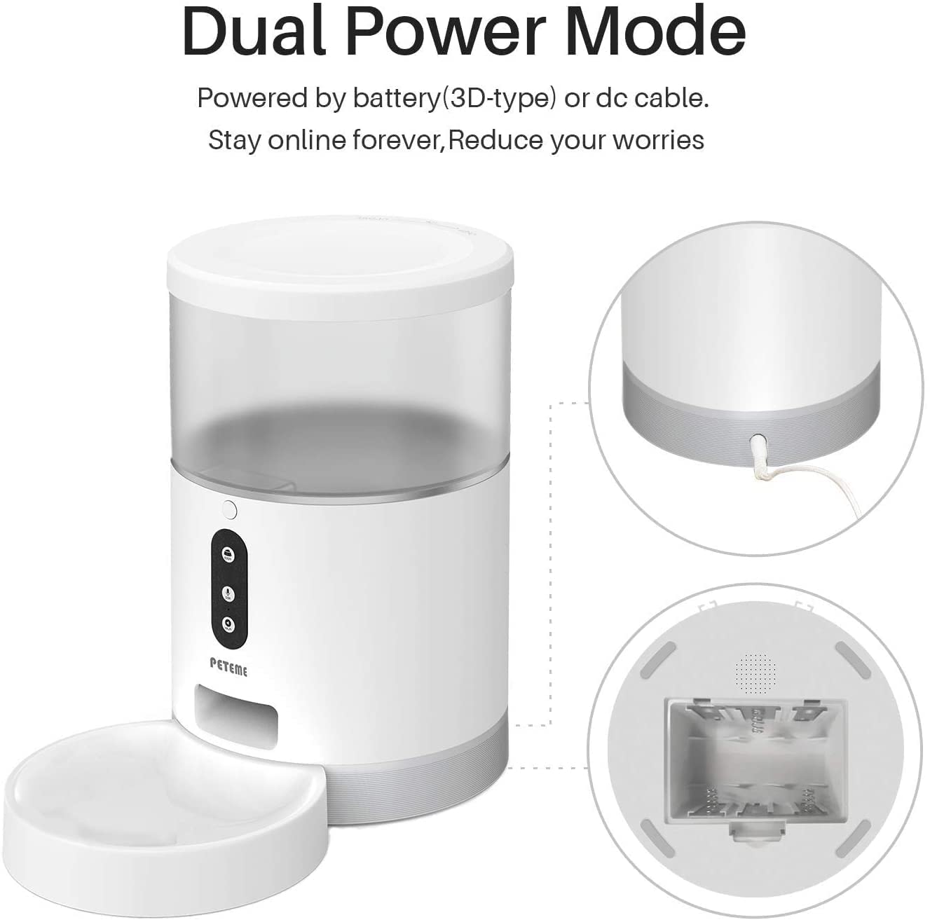Peteme Automatic Cat Feeder, Smart Pet Feeder for Small Animals, Cat Food Dispenser for Dog with APP Cotrol, 2.4G Wi-Fi Enabled, Portion Control, 4L