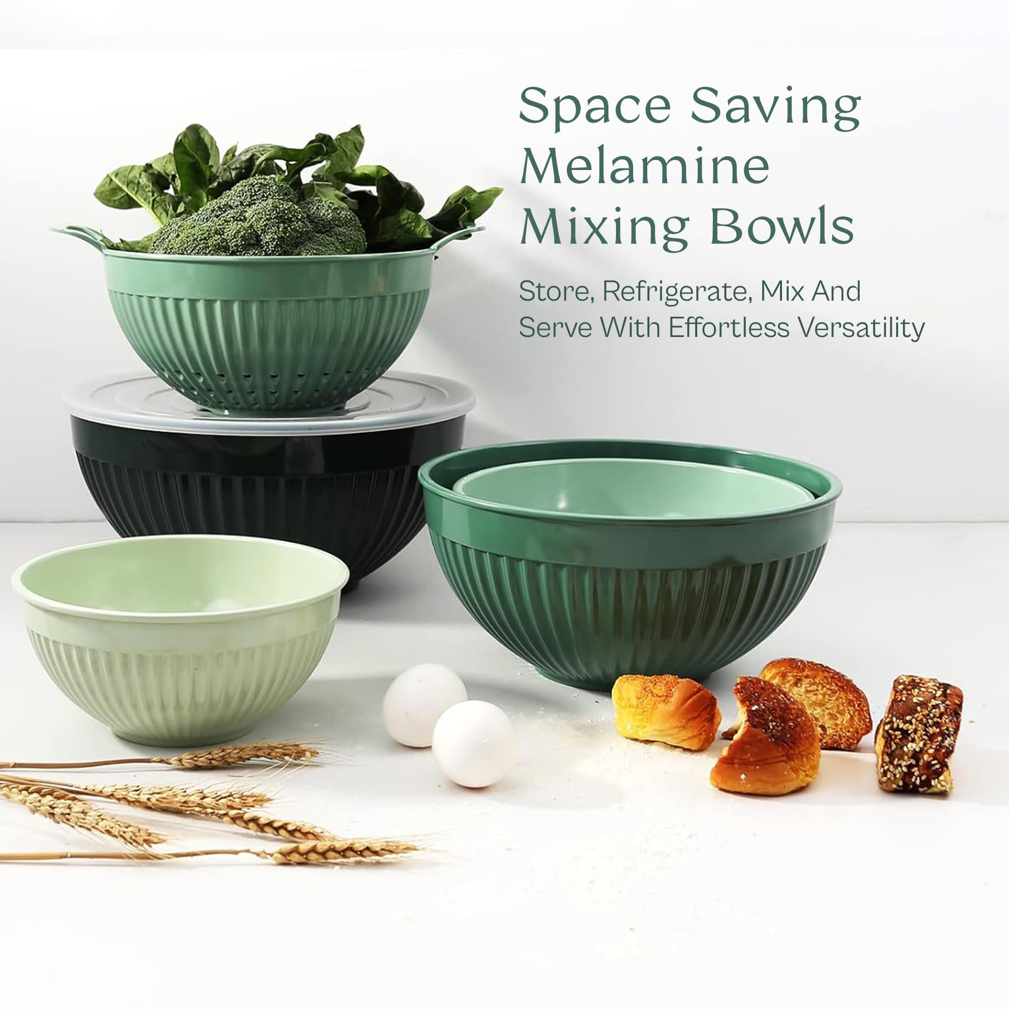 Phantom Chef 5-Piece Nested Melamine Mixing Bowl Set with Lids - 7 to 11 inches