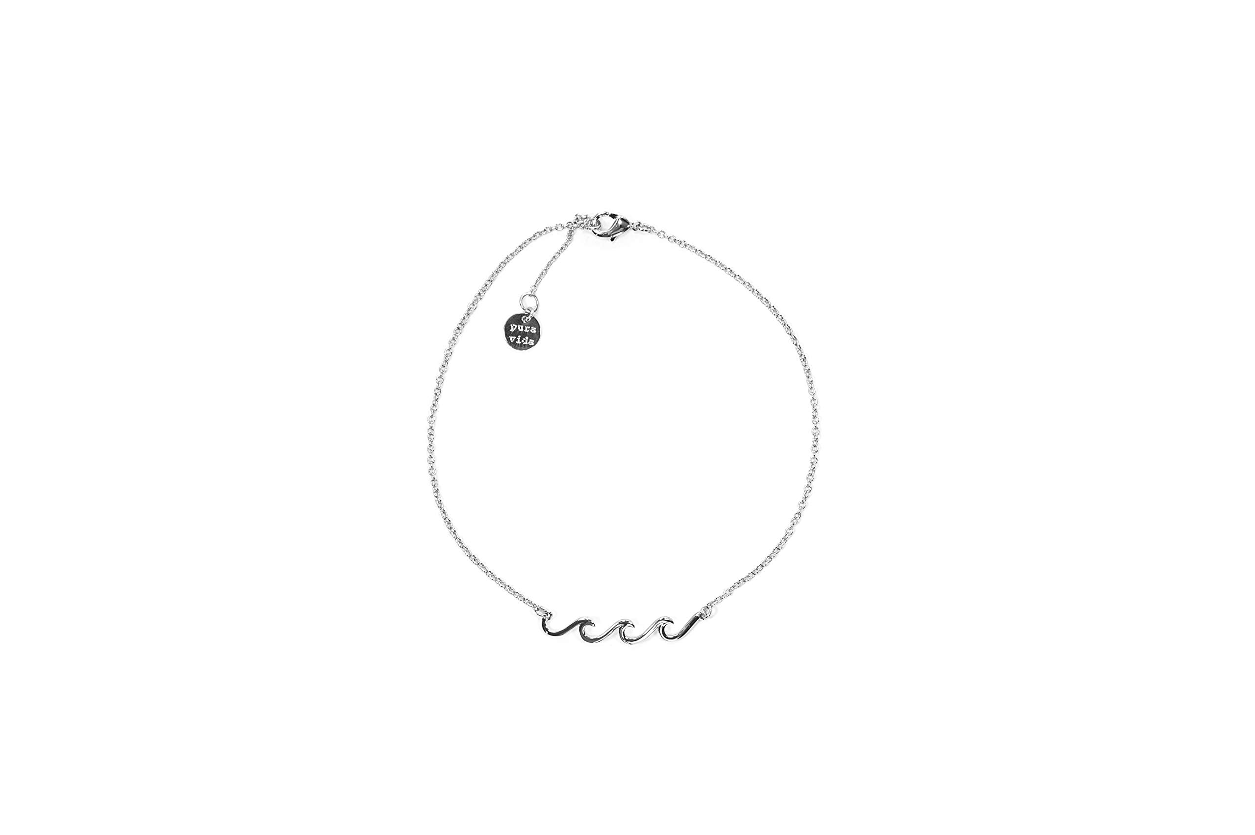 Pura Vida Rose Gold Plated Delicate Wave Anklet - Brand Charm, Adjustable Band - Cable Chain