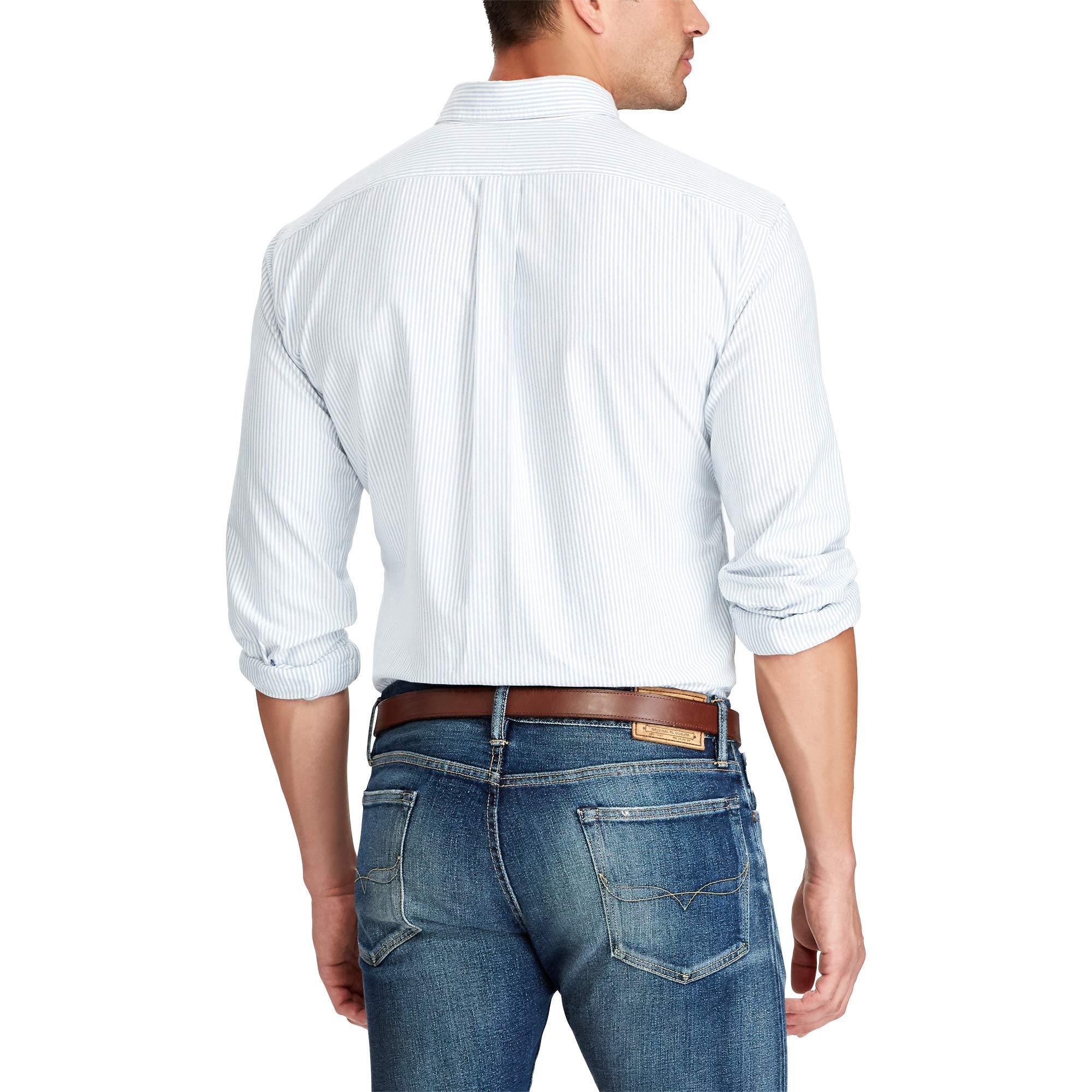 Polo Ralph Lauren Mens Classic Fit Oxford Longsleeve Buttondown Shirt (Blue White Stripe, Medium)