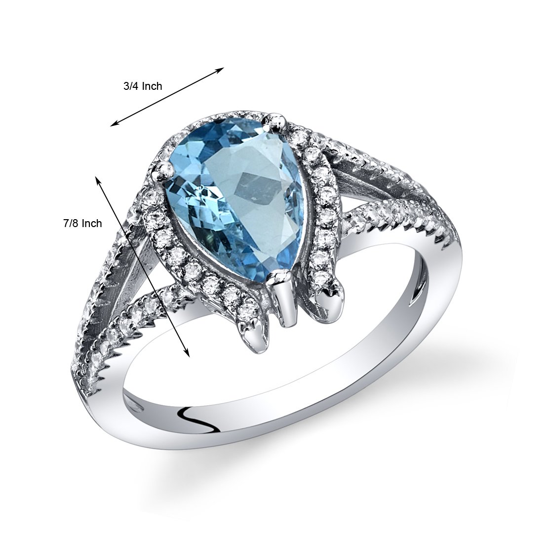 PEORA London Blue Topaz Ring Sterling Silver Tear Drop 1.50 Carats Size 5