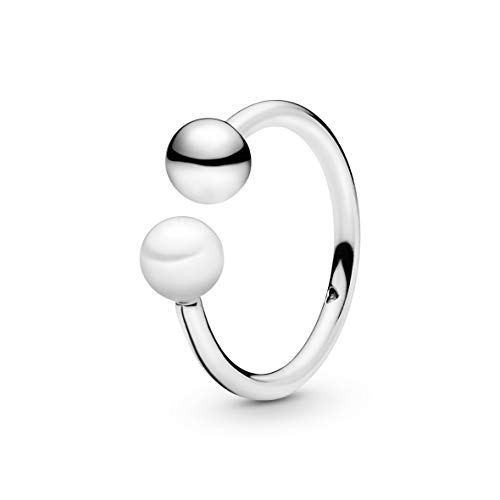 Pandora Jewelry Open White Freshwater Cultured Pearl Ring in Sterling Silver, Size 7